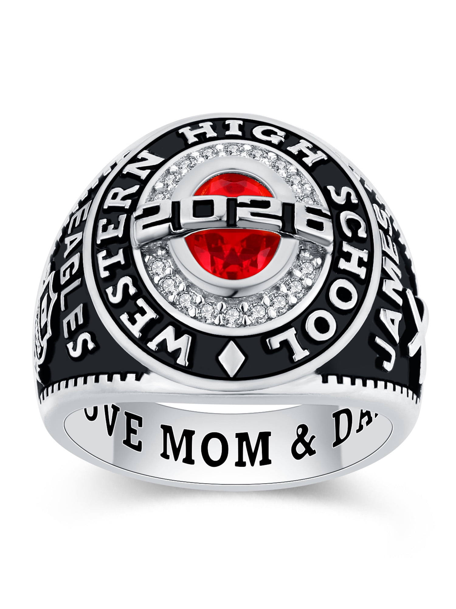 Mementos USA Customized Silver Class Rings for Men High School College University with CZ Stone ...