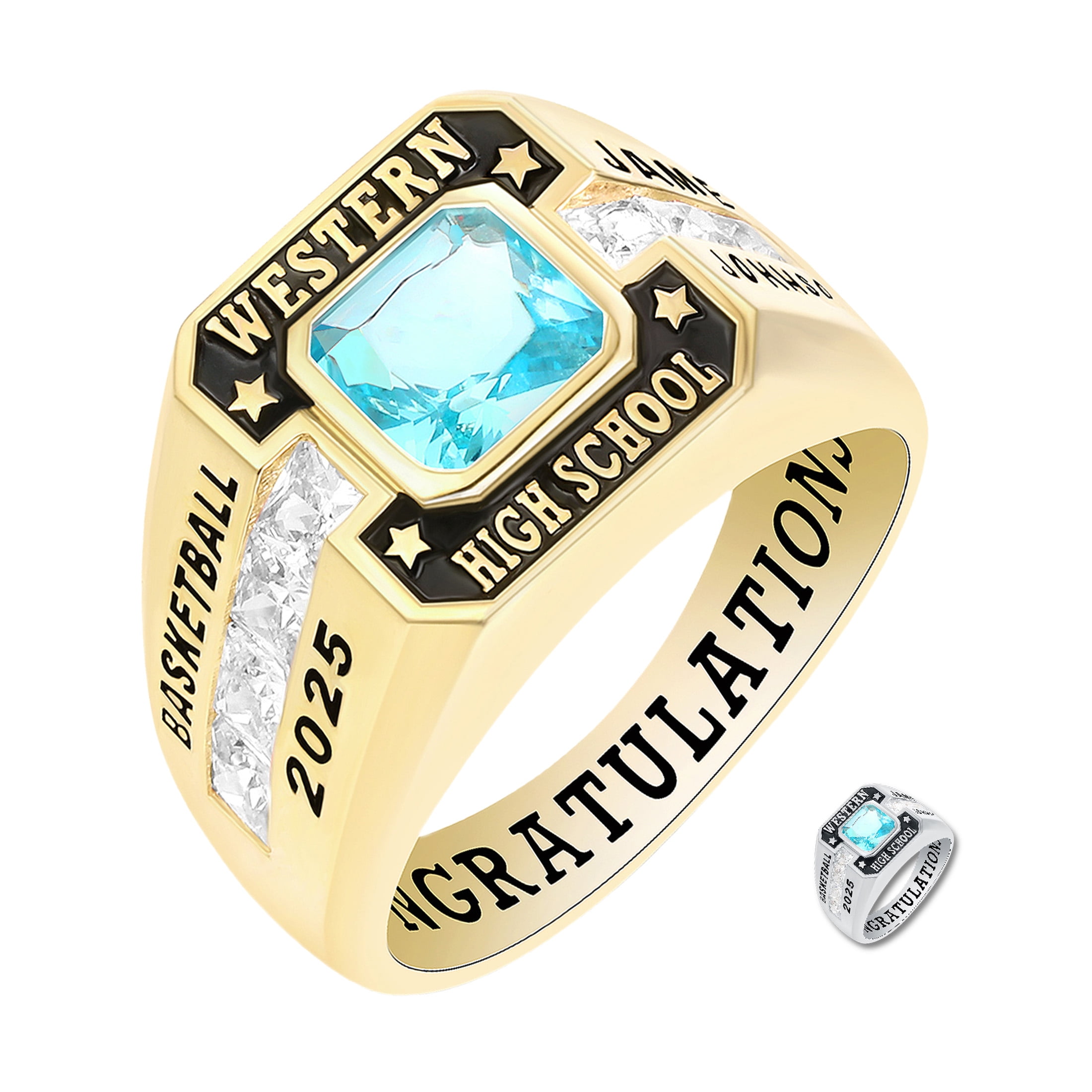 Mementos PJM Customized 10kt Yellow Gold Men's Class Ring for High School and College-Phoenix ...