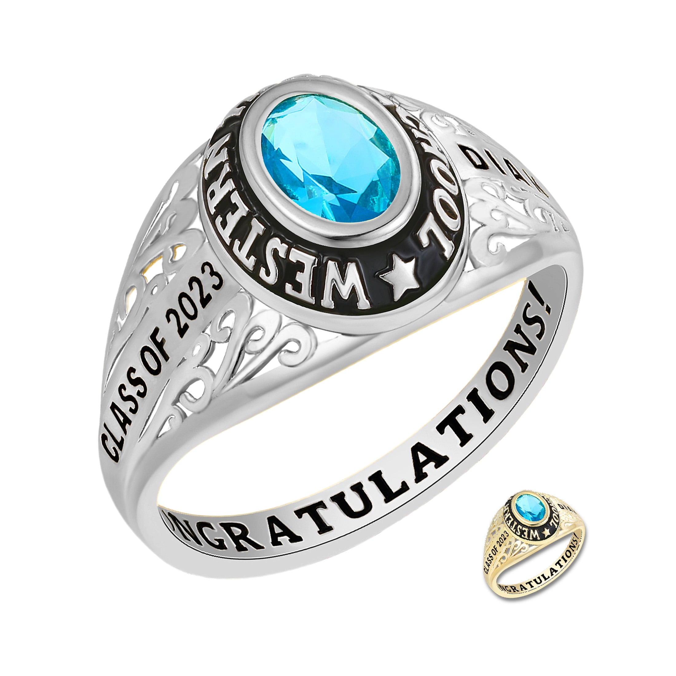 Mementos Jewelry by PJM Customized 10kt White Gold Class Rings for ...