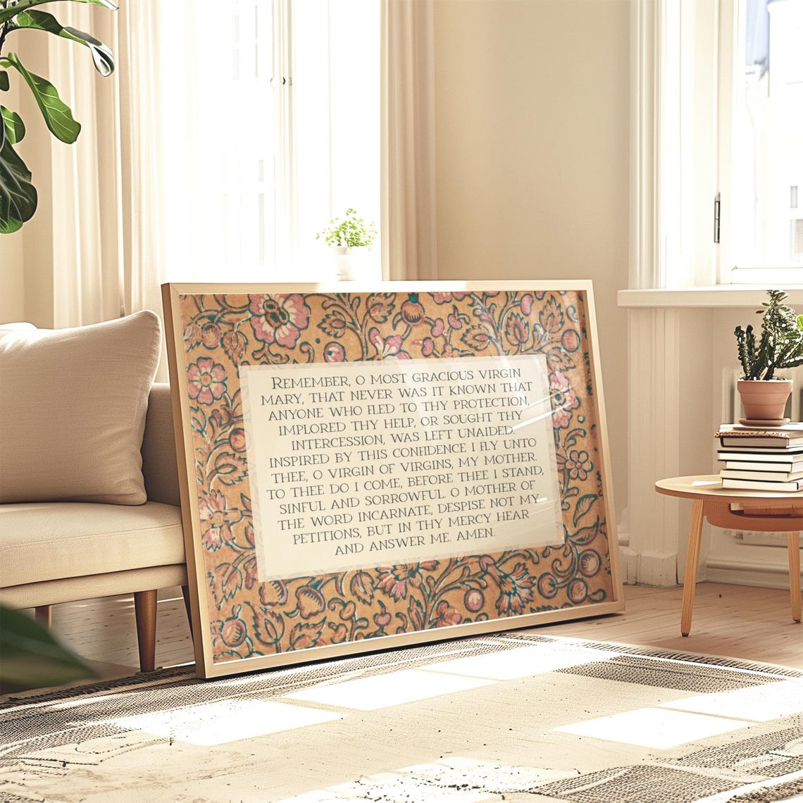 Memorare: Prayer To Virgin Mary, Catholic Wall Art With Subtle Orange ...
