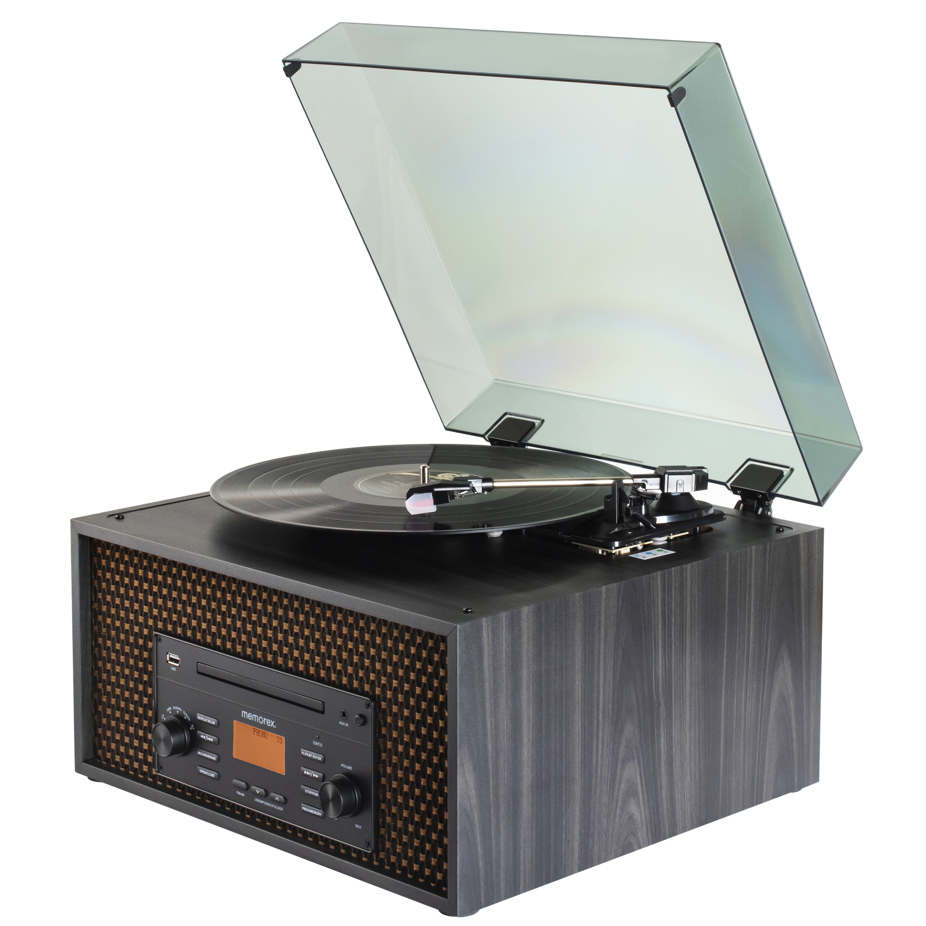 Memorex 7-in-1 Vinyl Record Player Nostalgic Wooden Music Center with ...