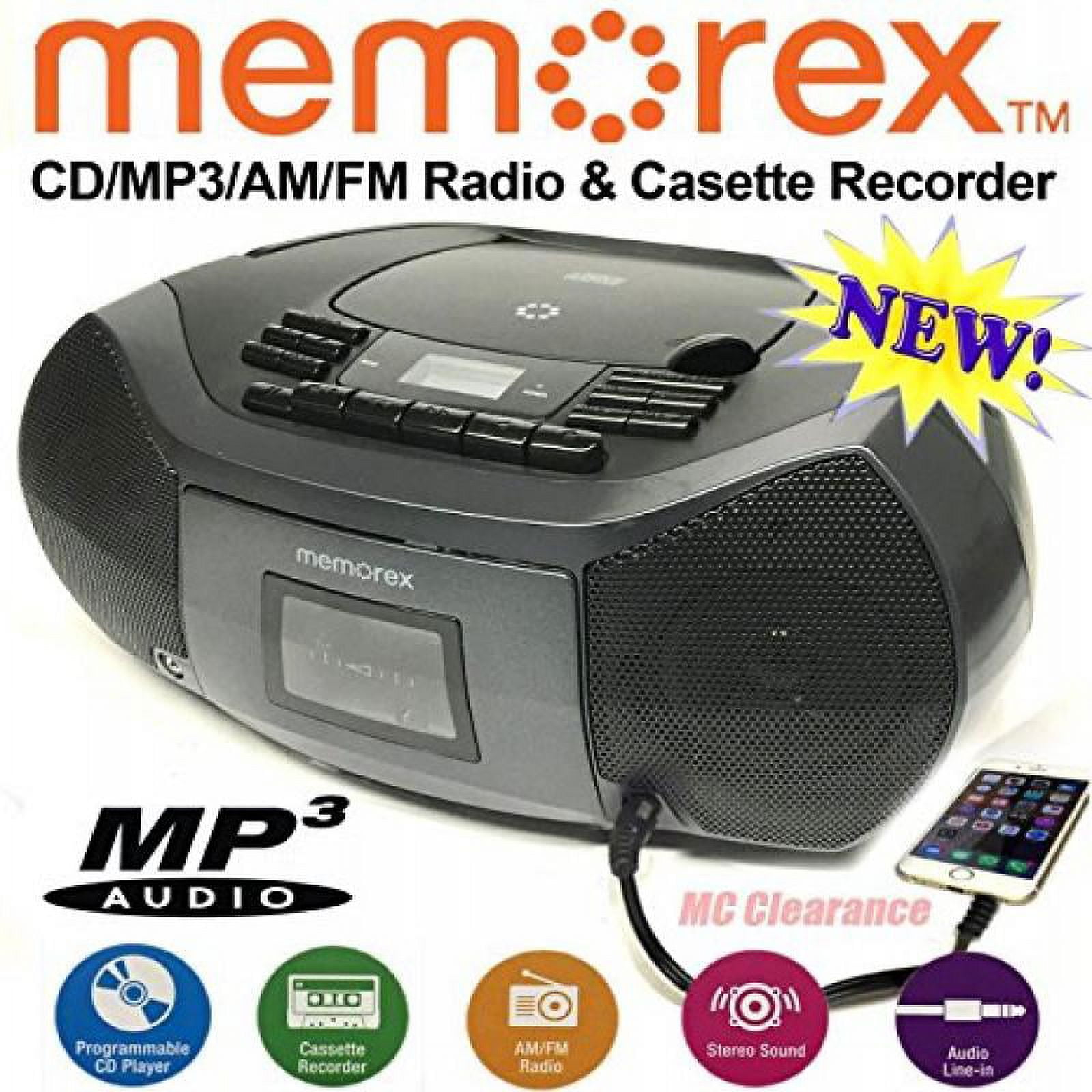 Memorex CD/Cassette Recorder MP3 AM/FM FlexBeats Boombox MP3261 with ...