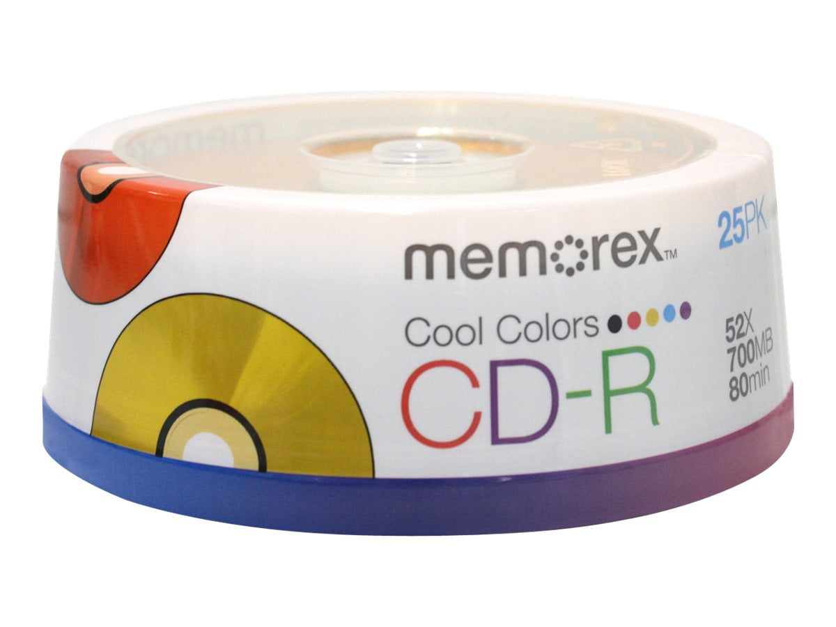 Memorex 700MB Recordable Audio CDs, Cool Colors 52x, 25PK Spindle ...