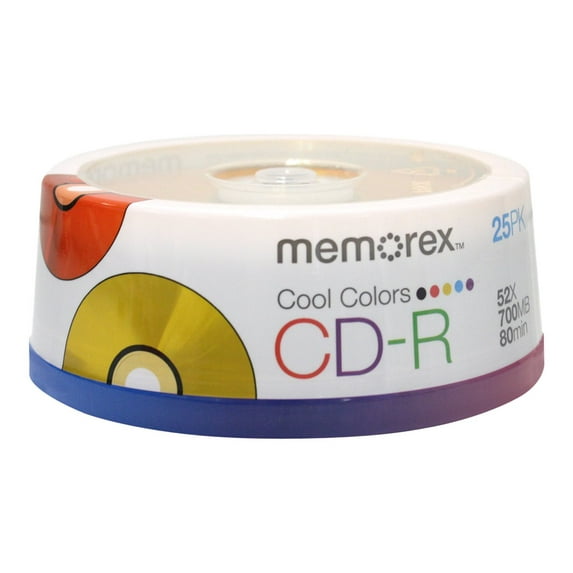 Memorex 700MB Recordable Audio CDs, Cool Colors 52x, 25PK Spindle ...