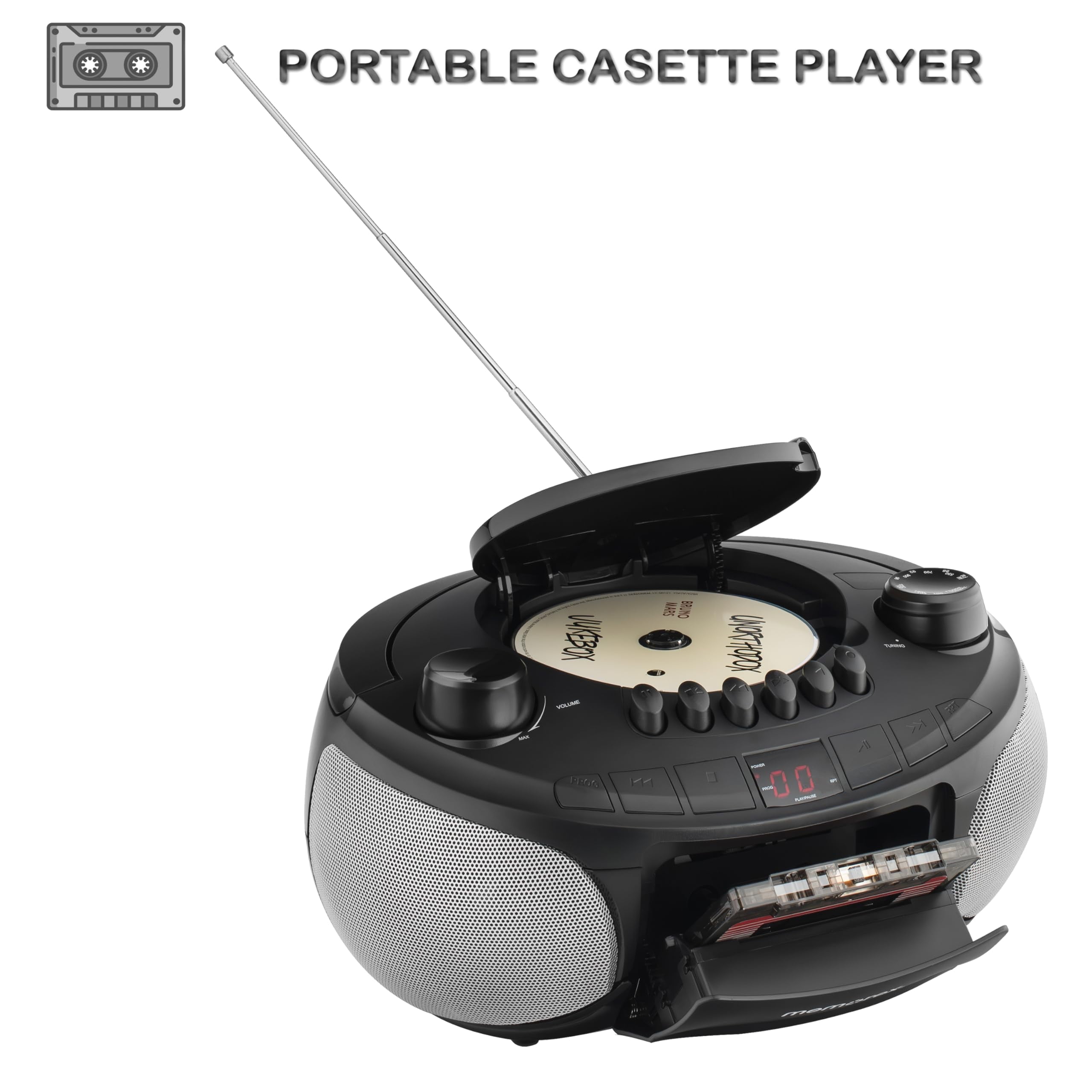 Memorex MX-BCCD50(K) AM/FM Top Loading CD and Cassette Player Blue ...