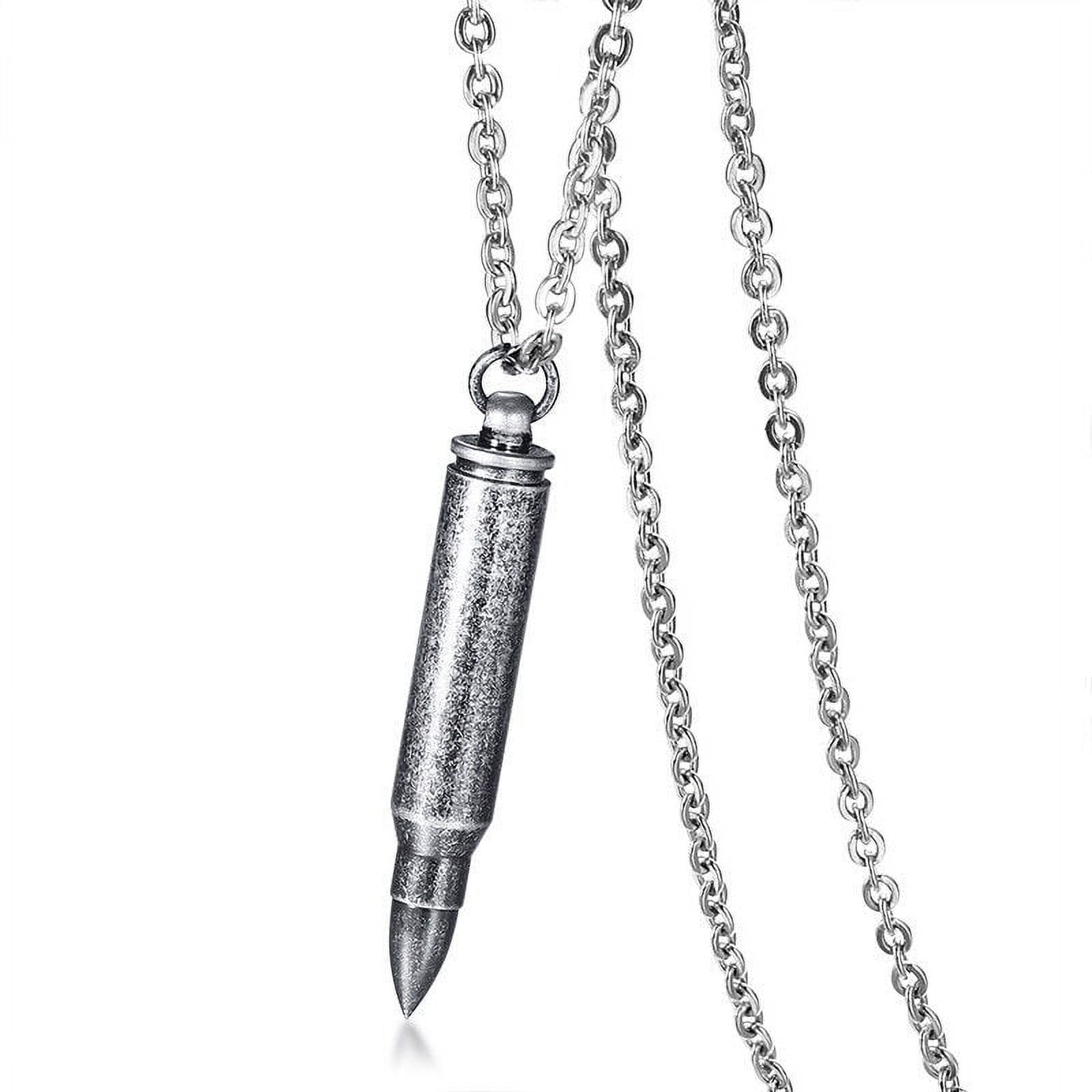 Memorial Ash Urn Pendant Necklace for Men Gray Stainless Steel Bullet ...