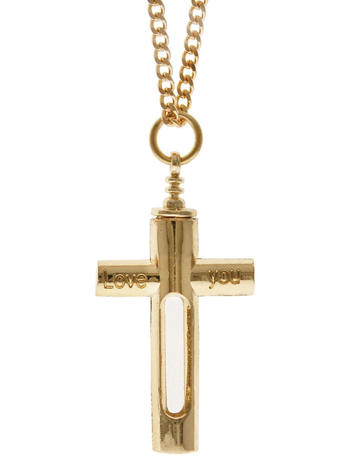 Memorial Ashes Gold Cross Pendant Necklace "Love You" by Sterling Gifts ...
