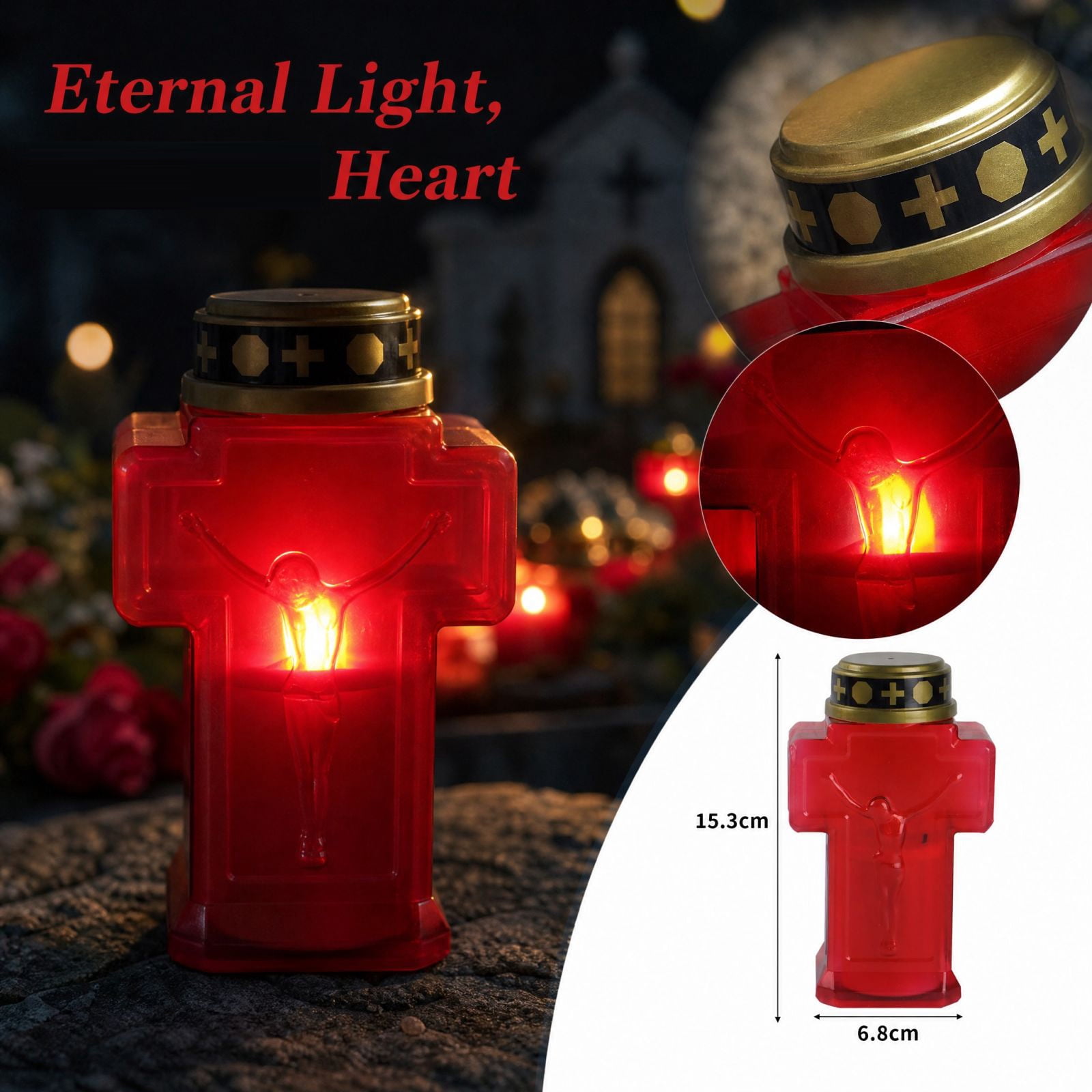 Memorial Candle Cross Shaped Red Devotional Grave Light for Cemetery ...