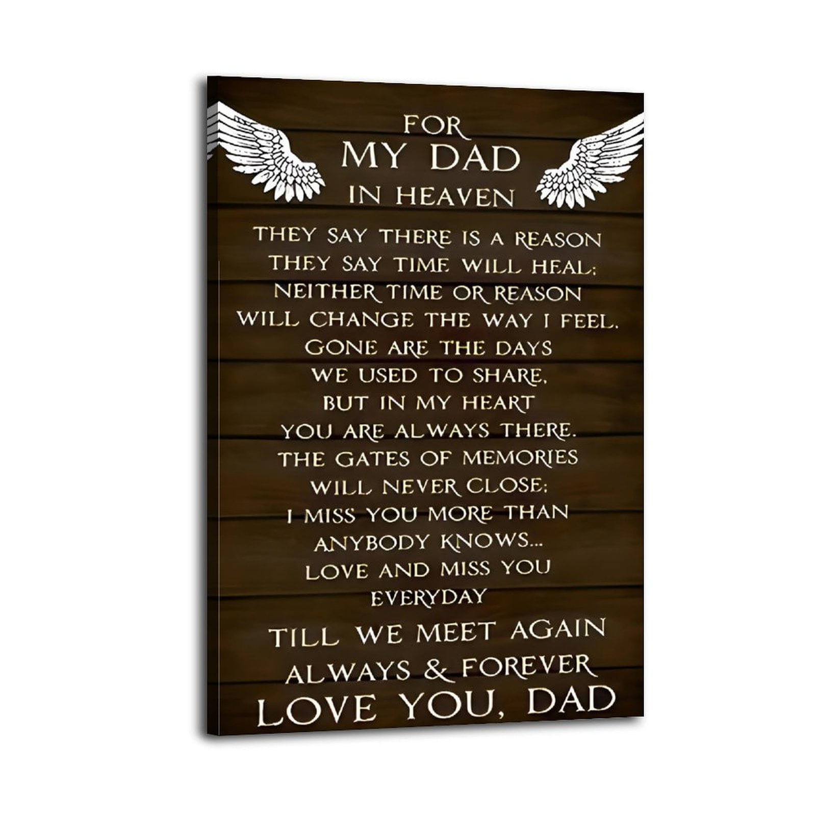 Memorial Dad Canvas Wall Art with Angel Wings And Loving Quote Poster ...