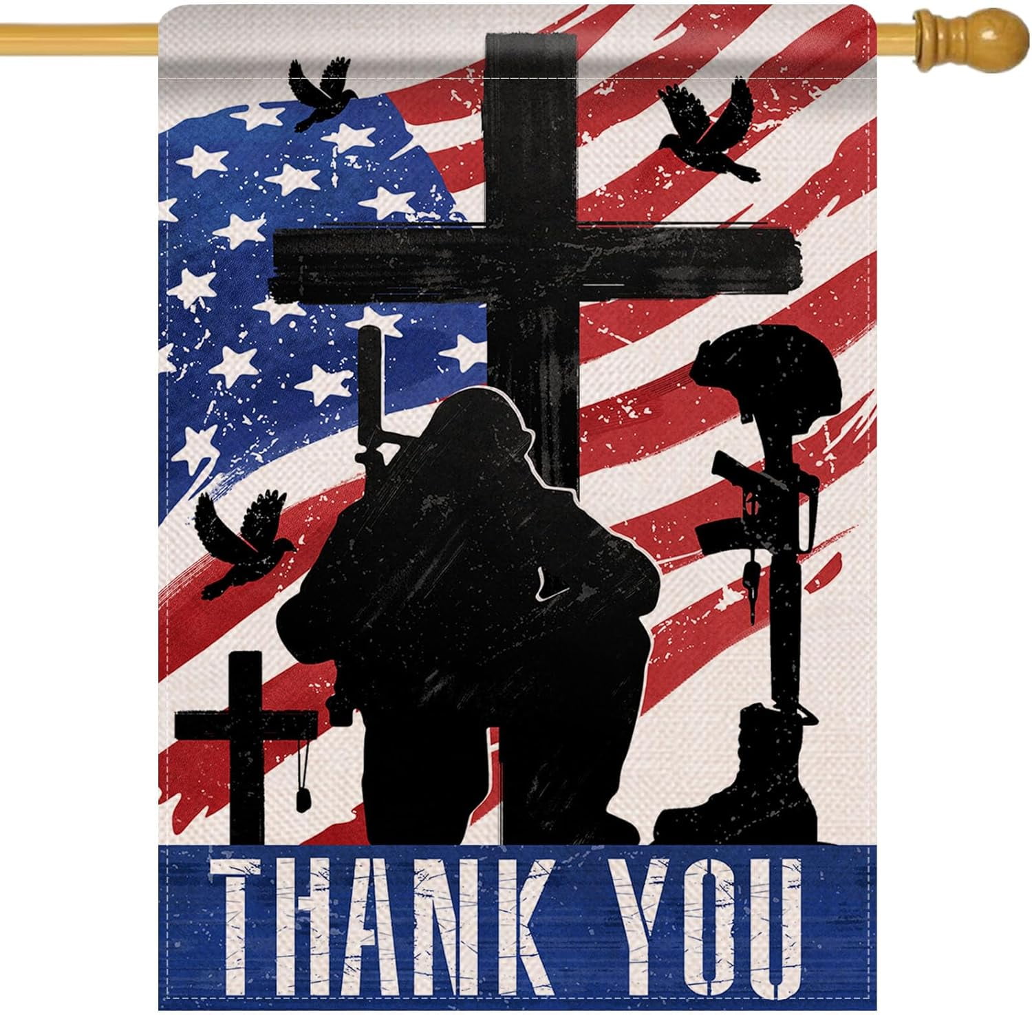 Memorial Day 4th of July Patriotic Large Decorative House Flag, Thank ...