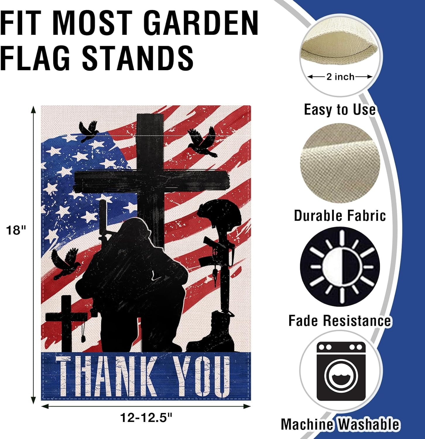 Memorial Day 4th of July Patriotic Small Decorative Garden Flag, Thank ...