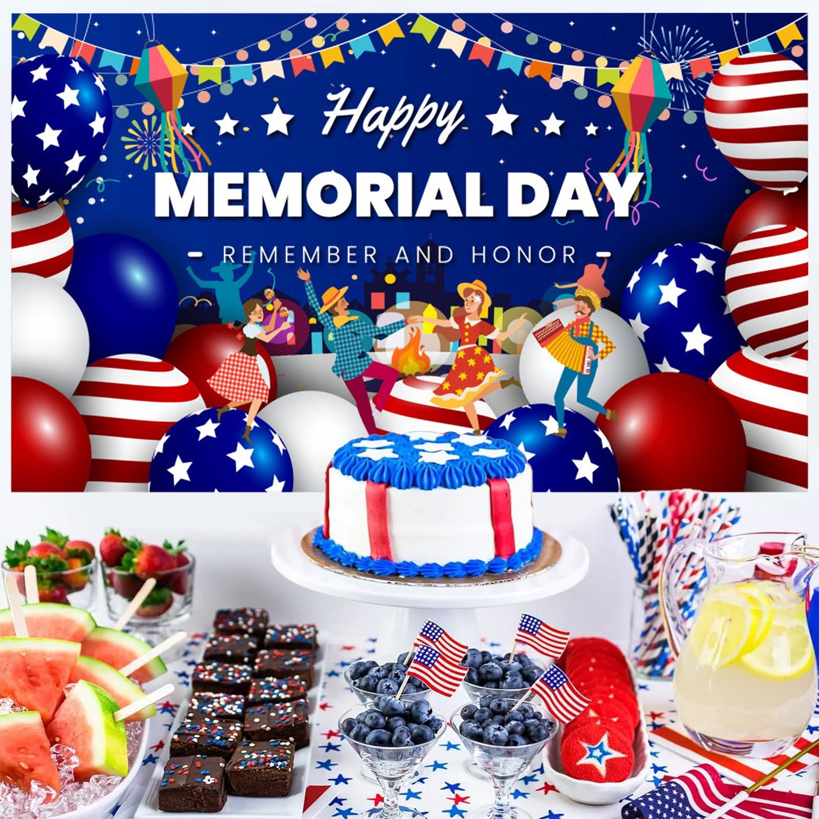Memorial Day Decorations Backdrop Banner 59x35.4 Inch Remember and ...