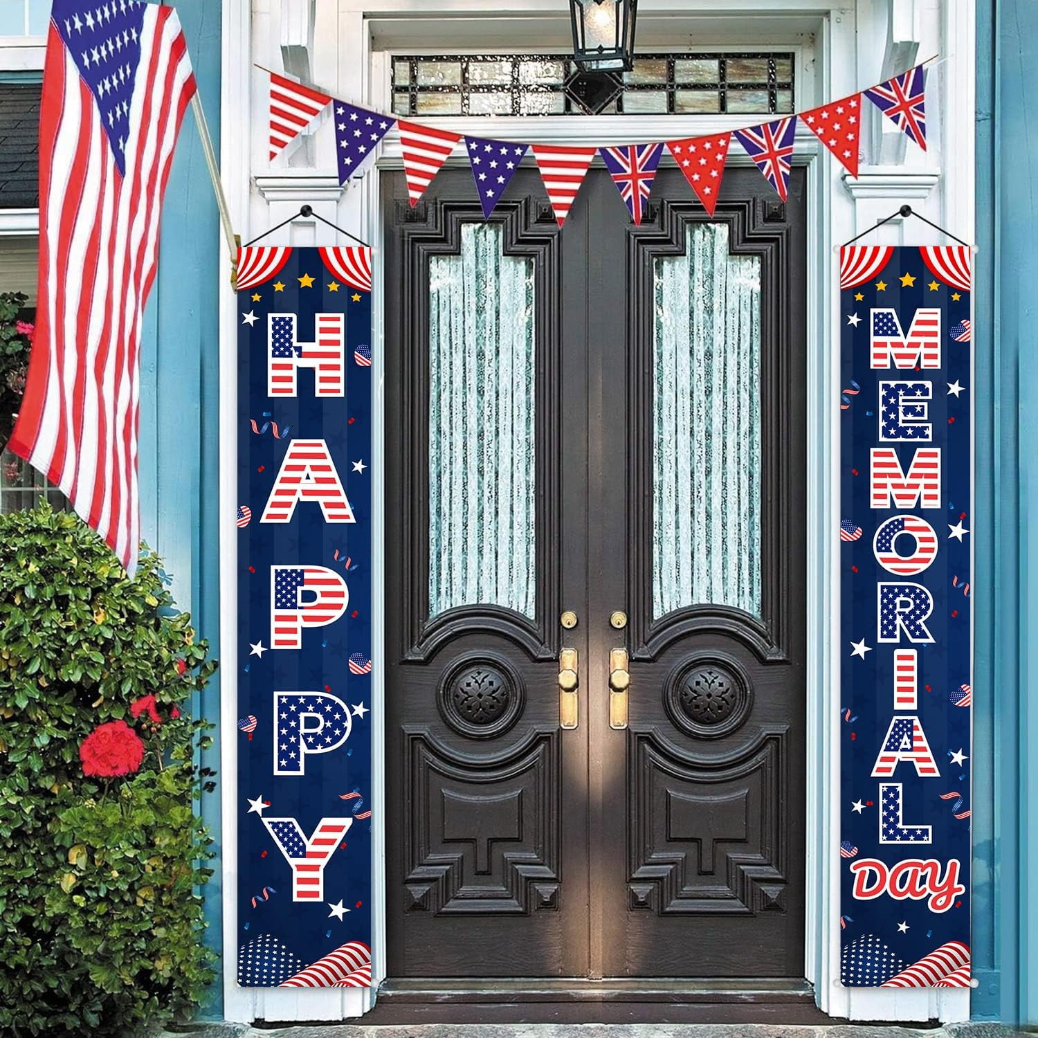 Memorial Day Decorations Door Banner 2pcs Happy Memorial Day Porch Sign ...
