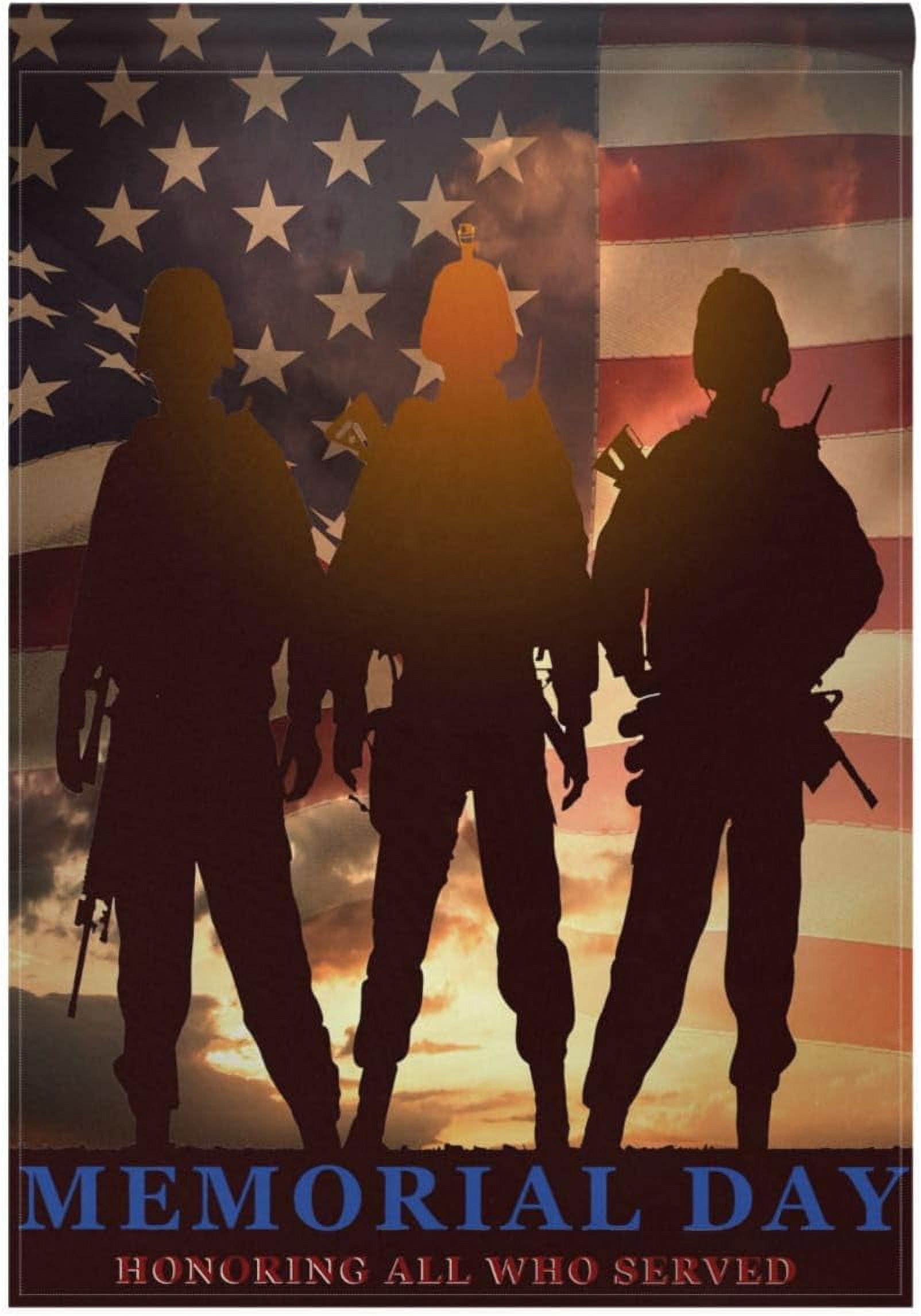 Memorial Day Double Sided Flag 28 X 40 American Military Soldiers