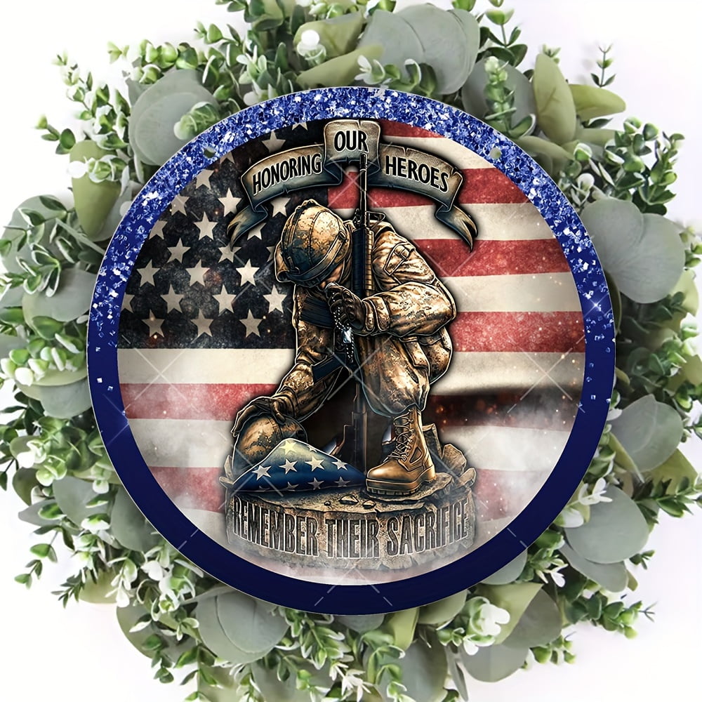 Memorial Day - Honoring Our Heroes Round Acrylic Wreath Sign, American Military Logo, Size (8 ...