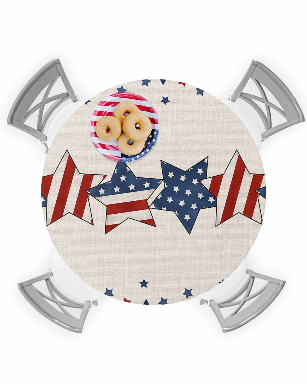 Memorial Day Patriotic Blue and Red Star Fitted Round Tablecloths ...