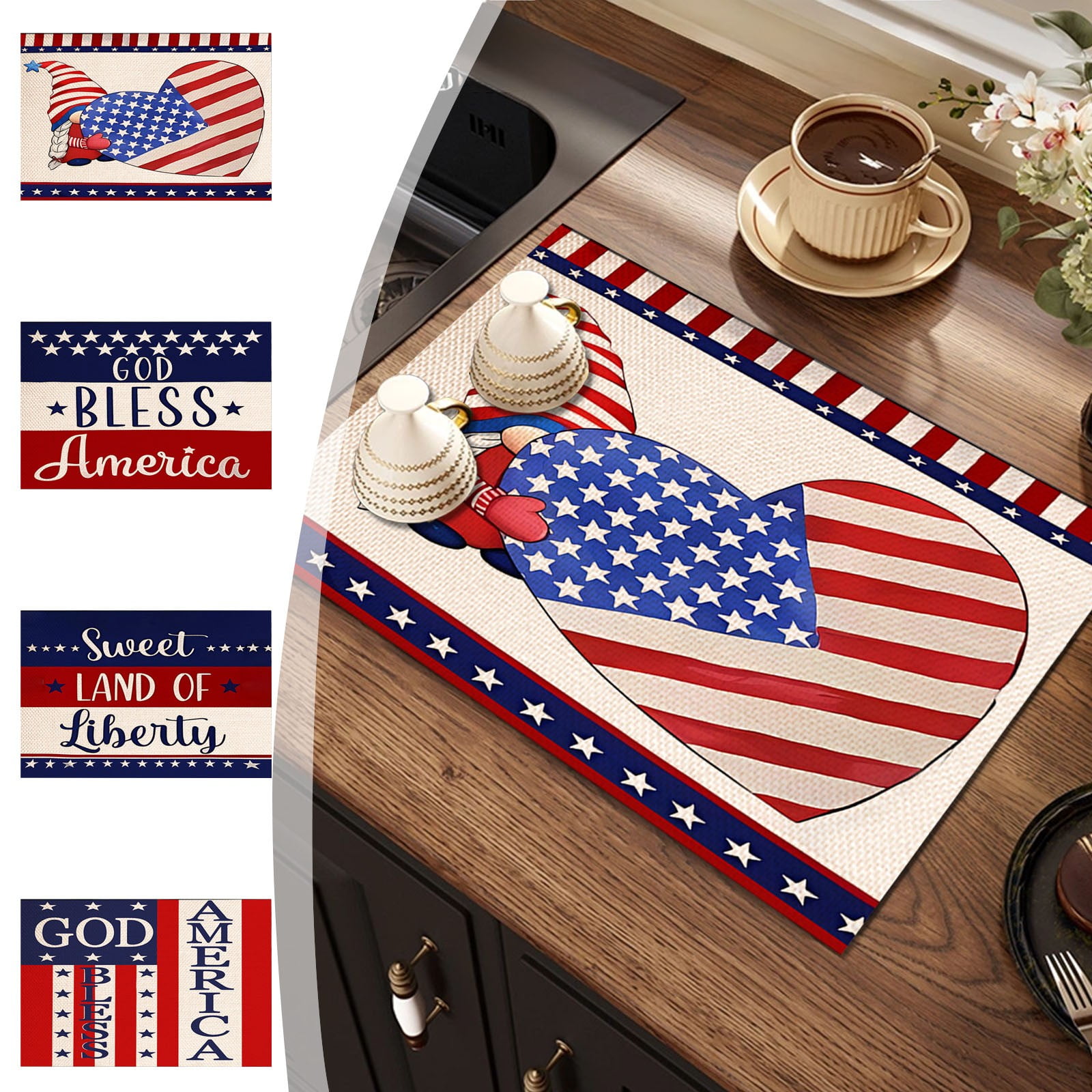 Memorial Day Placemats Linen, 17.72"*11.81" Patriotic Star Place Mats ...