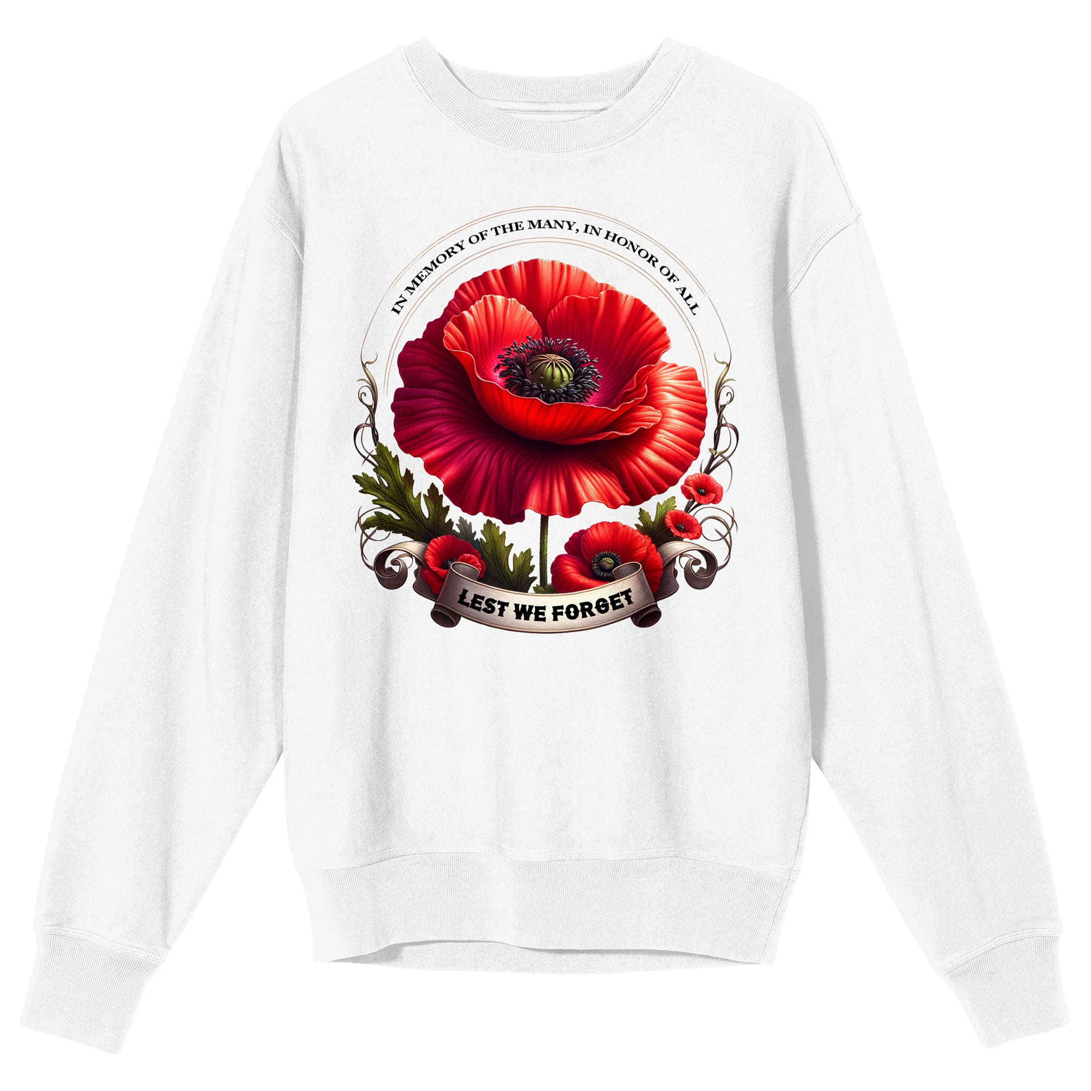 Memorial Day Poppy In Memory Of The Many Women's White Crew Neck Long ...