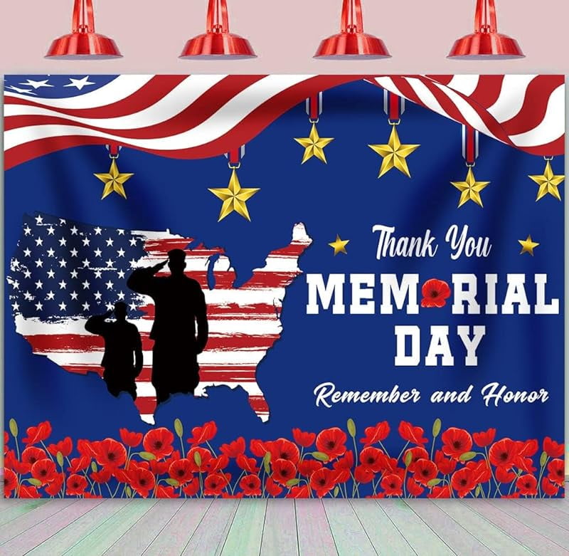 Memorial Day Red Poppy Flag Backdrop Stars Stripes Flowers Remember ...