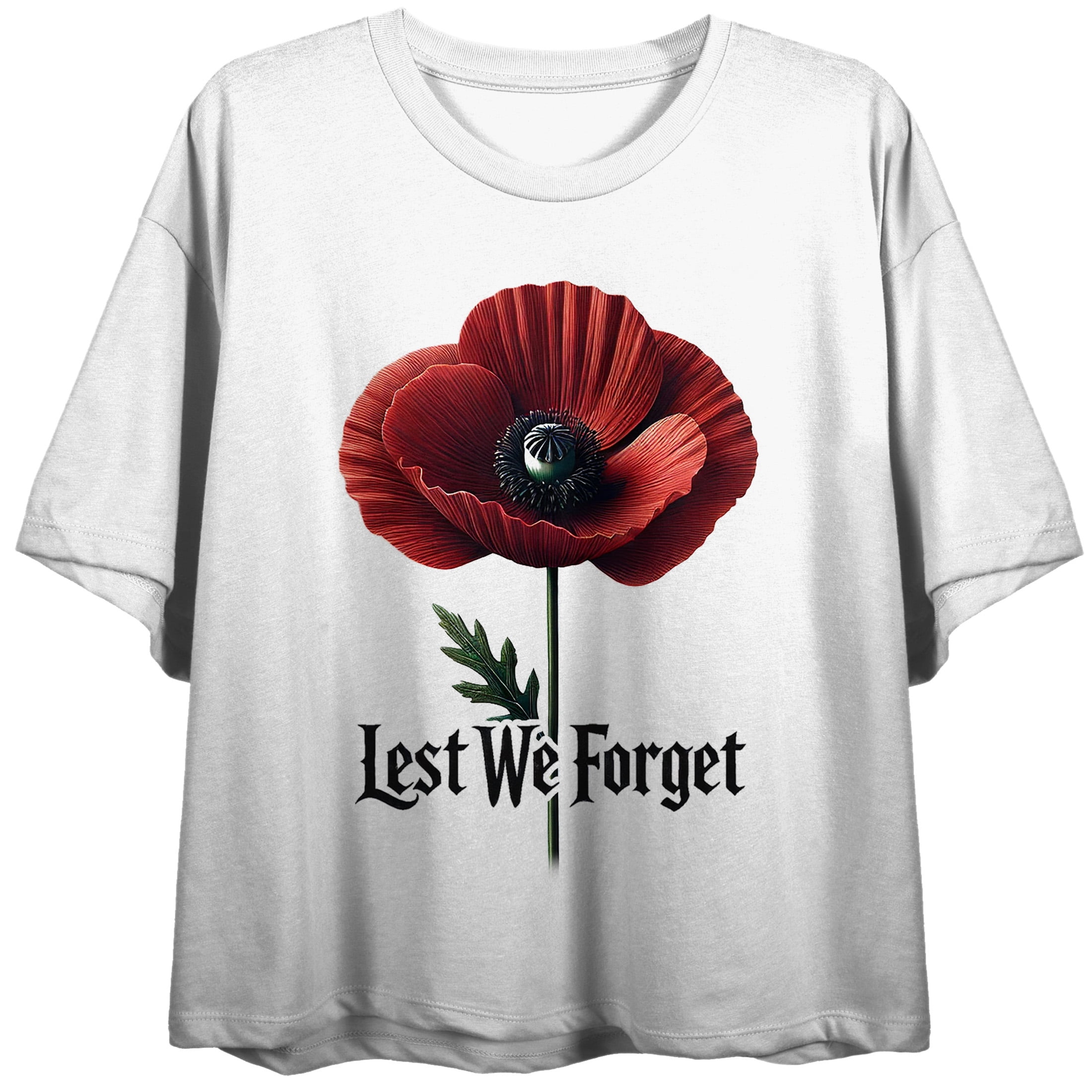 Memorial Day Red Poppy Lest We Forget Women’s White Crew Neck Short ...