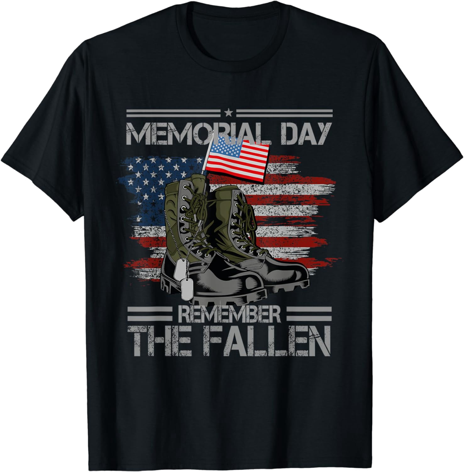 Memorial Day Remember The Fallen Veteran Military Vintage Black T-Shirt ...