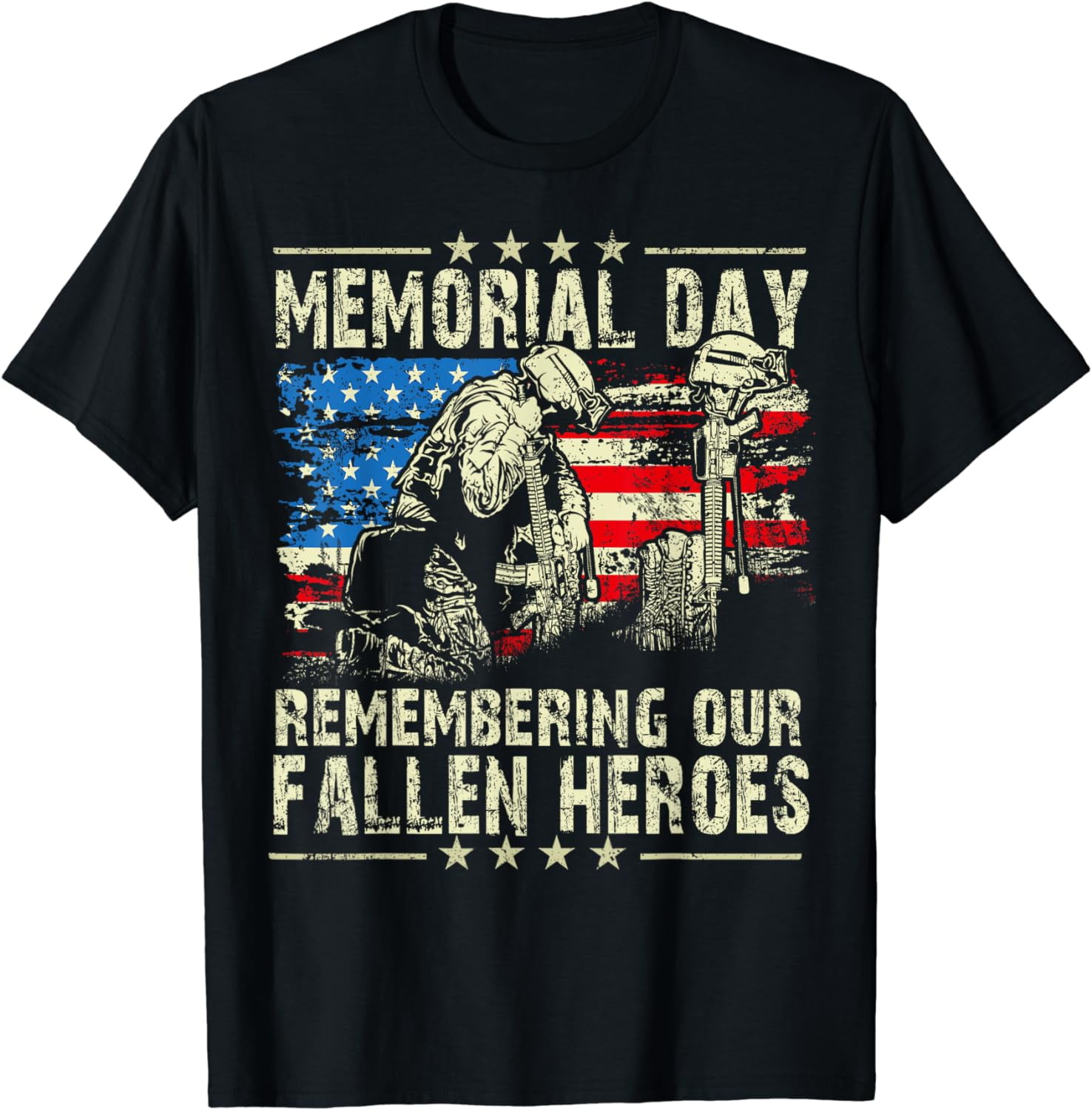Memorial Day Remember The Fallen Veteran Military Vintage Cotton T-Shirt - Walmart.com