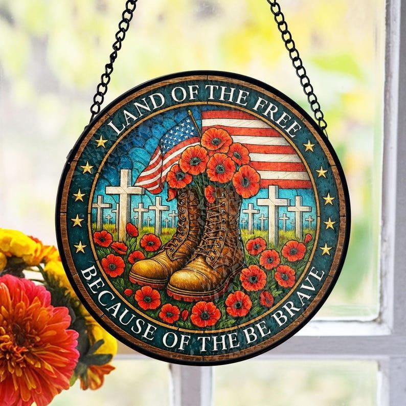 Memorial Day Stained Glass Suncatcher, Patriotic Military Boots Art ...