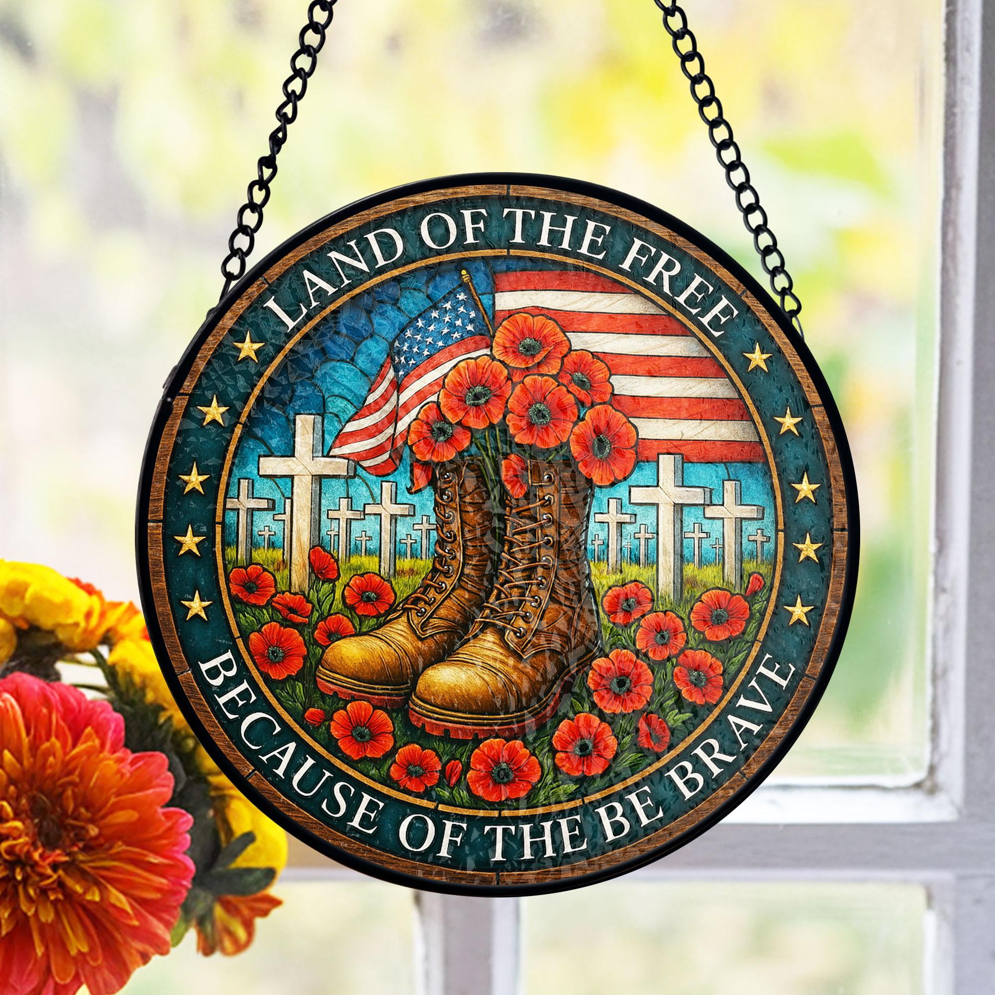 Memorial Day Stained Glass Suncatcher, Patriotic Military Boots Art ...