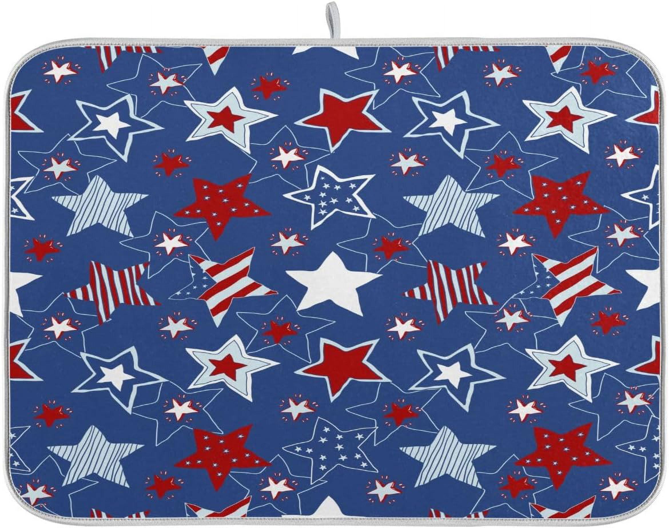 Memorial Day Stars Flag Dish Drying Mat 16x18 Absorbent Dishes Pad Dish ...
