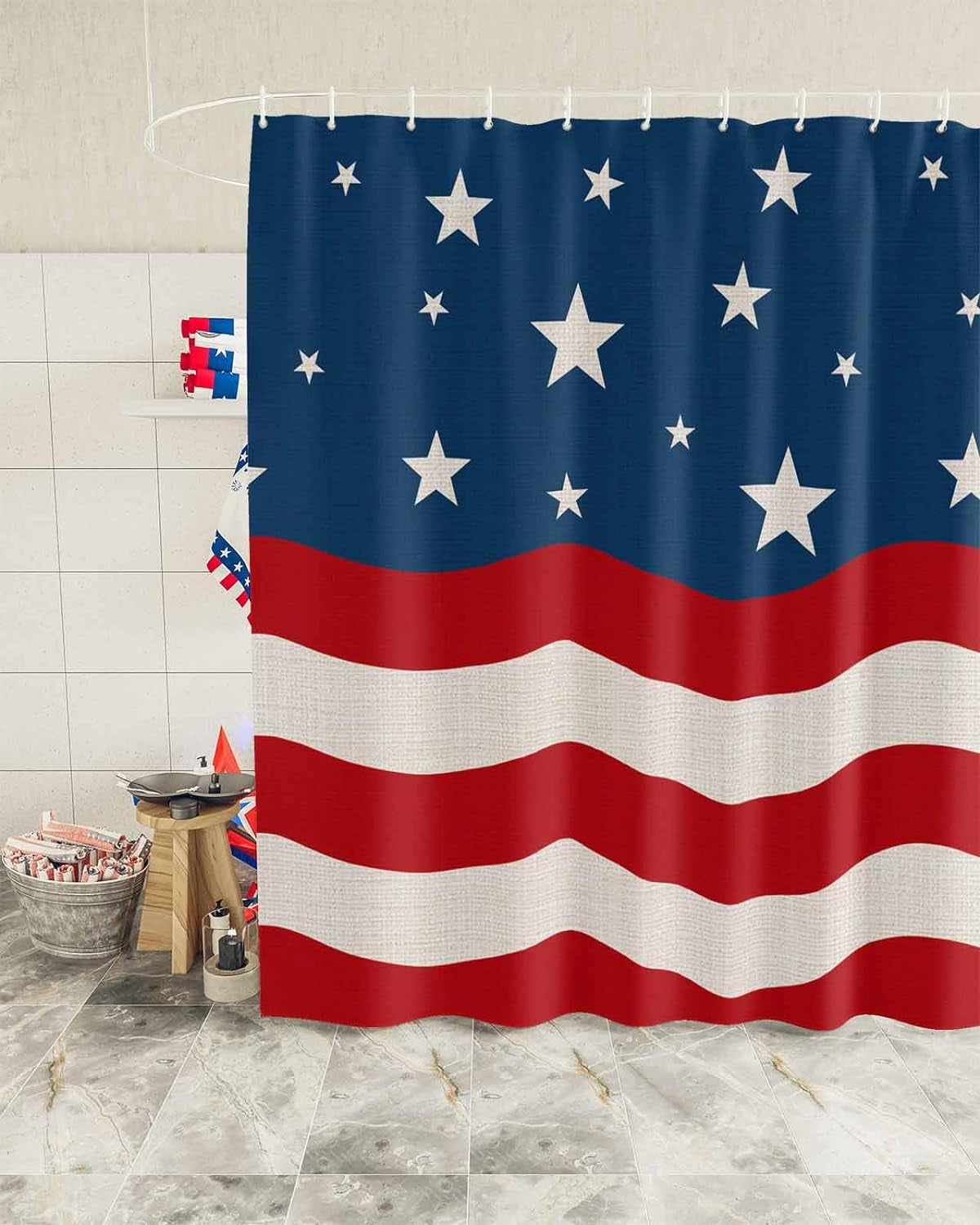 Memorial Day Stars Shower Curtain, Patriotic Fourth of July Shower ...