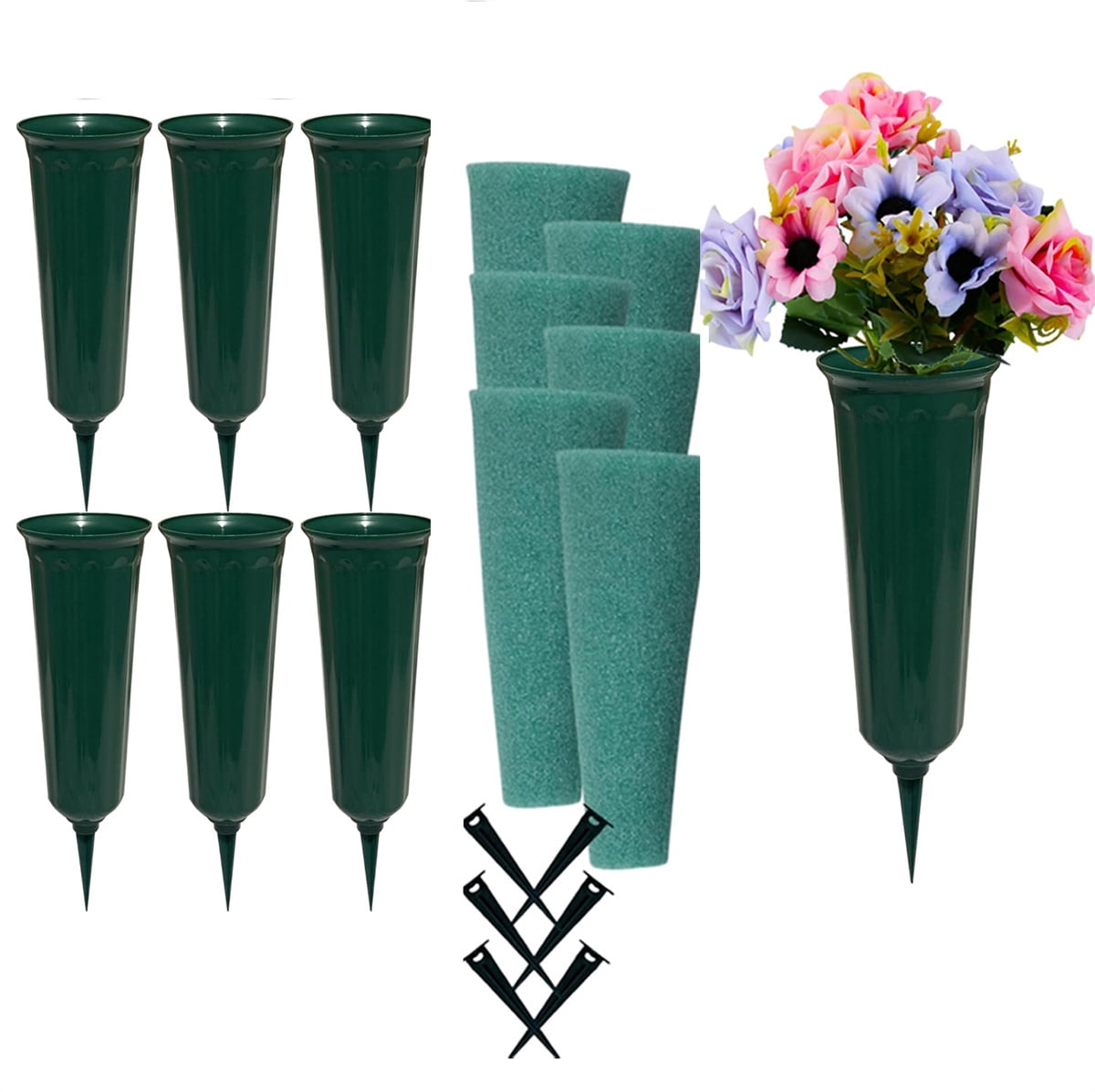 Memorial Floral Vases with Stakes - Cemetery Vase - Headstones Flower ...