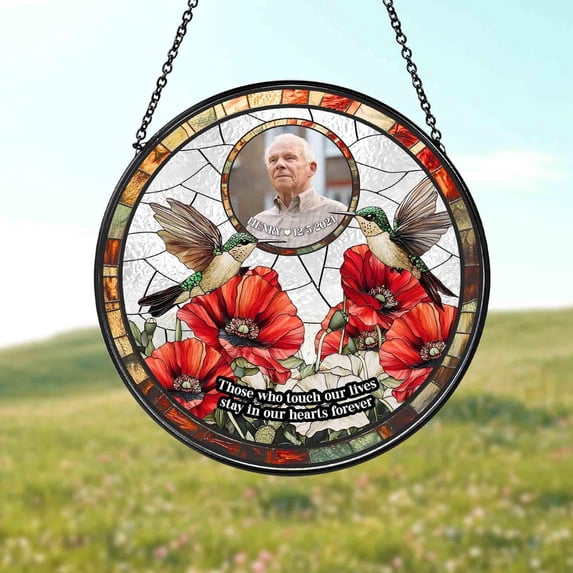 Memorial Glass Suncatcher - Hummingbird Suncatcher with Photo, Name ...