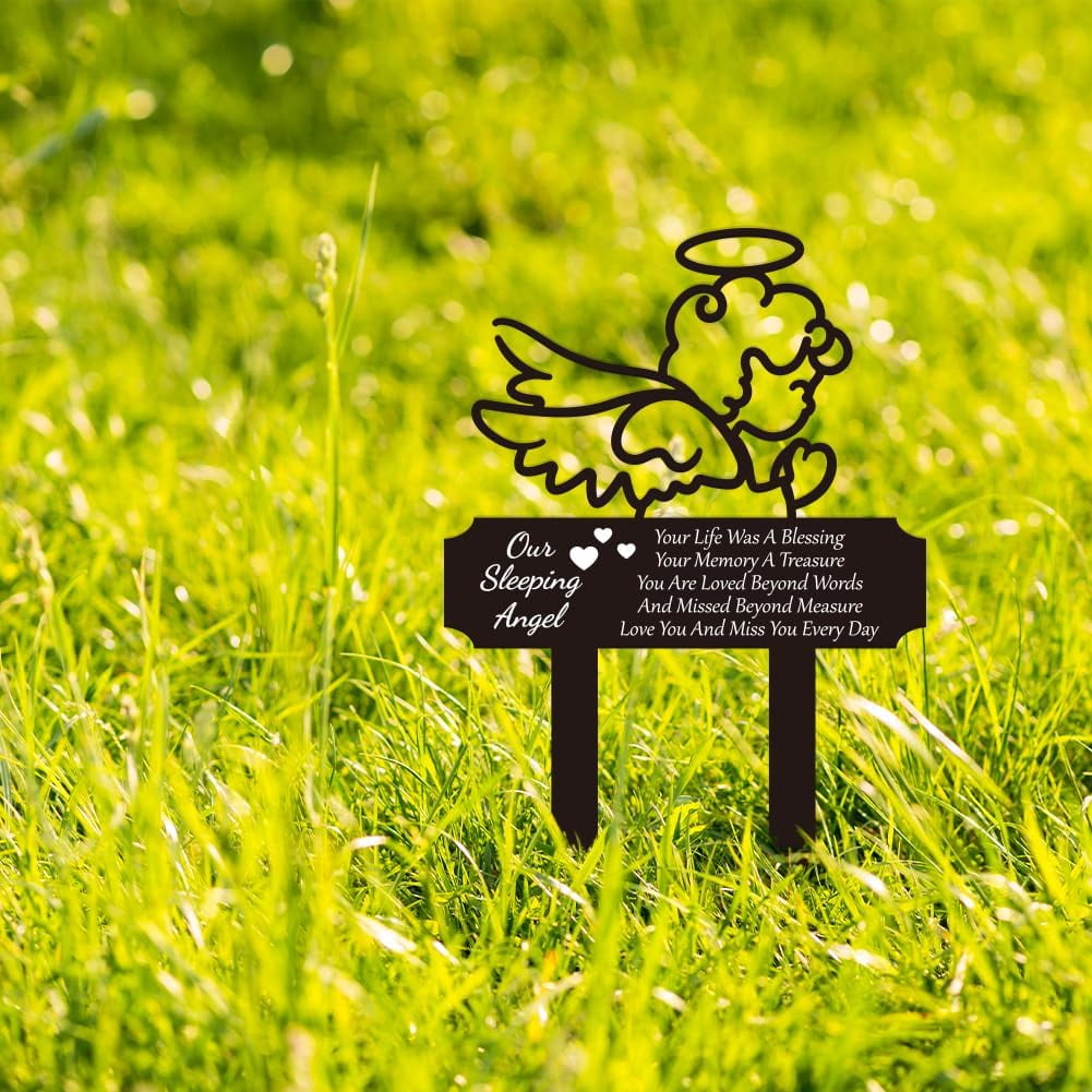 Memorial Grave Markers Sleeping Angel Metal Grave Plaque Stake Marker ...
