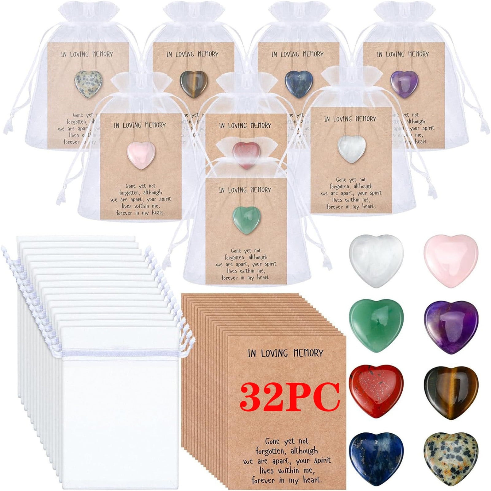 Memorial Heart Stones Set with Gift Bags In Loving Memory Keepsake ...