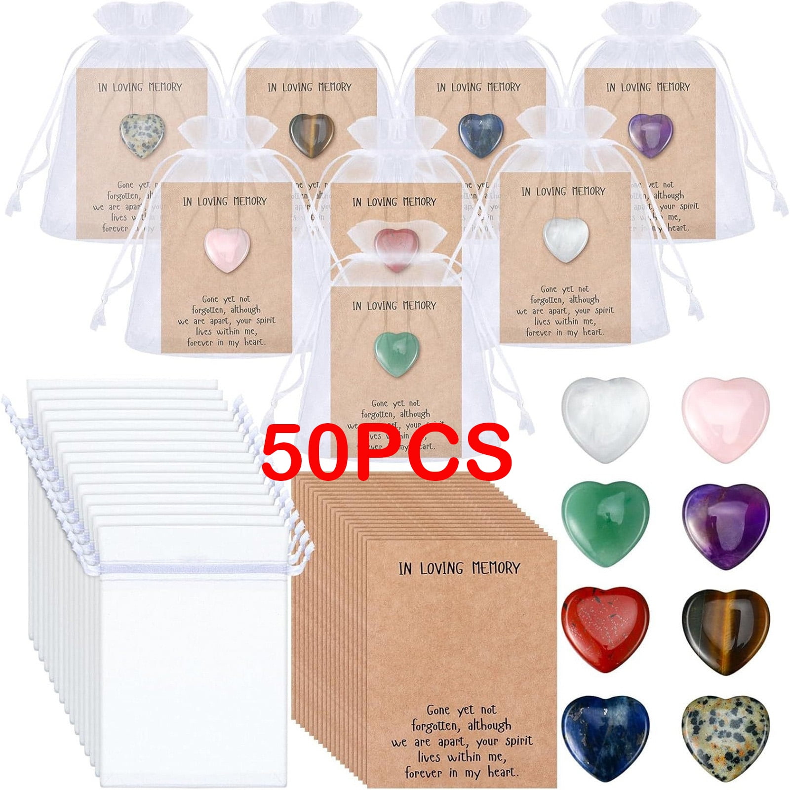 Memorial Heart Stones Set with Gift Bags In Loving Memory Keepsake ...