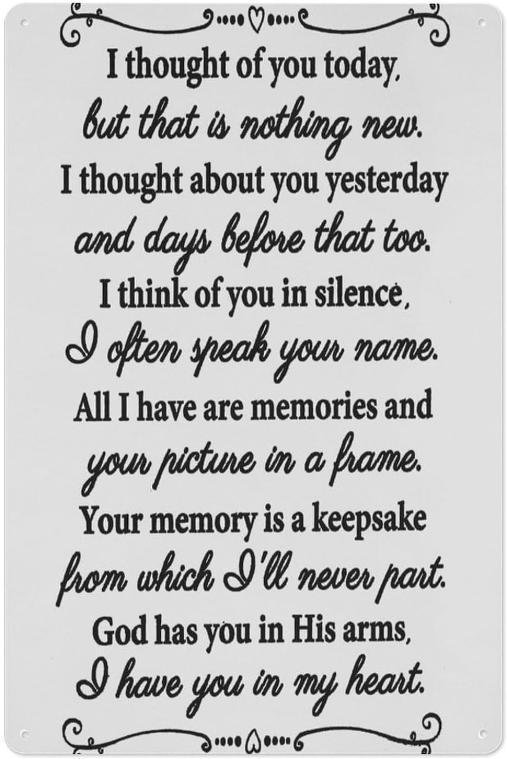 Memorial Metal Tin Sign, 8x12 Inch Sympathy Remembrance Wall Art Plaque ...