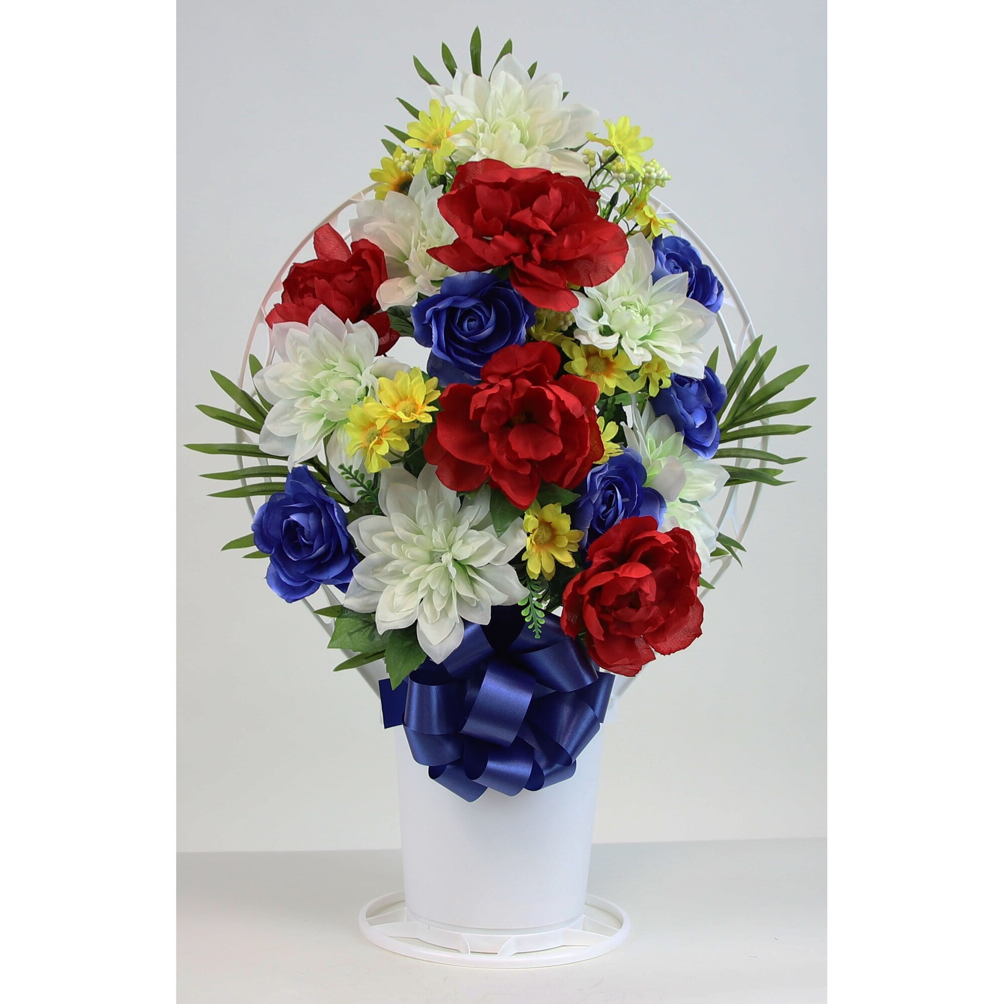 Memorial Peony Ranunculus & Dahlia Arrangement in Large, White Cemetery ...