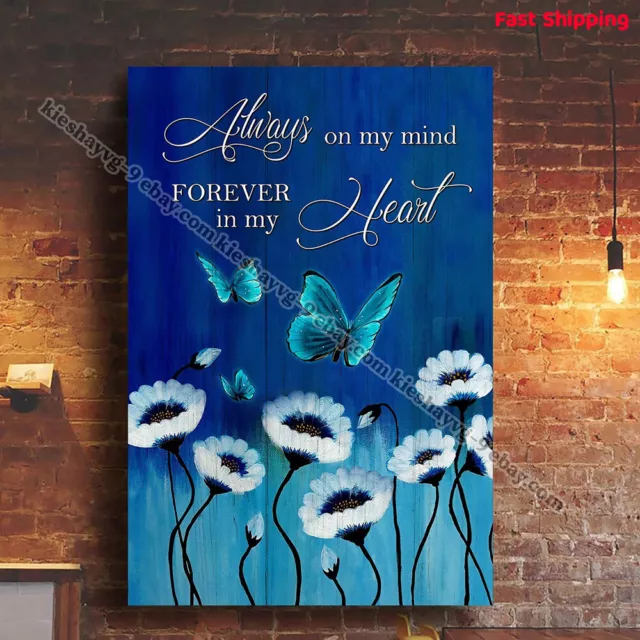 Memorial Poster Blue Butterfly, Flower, Poster Gift For Members Family ...