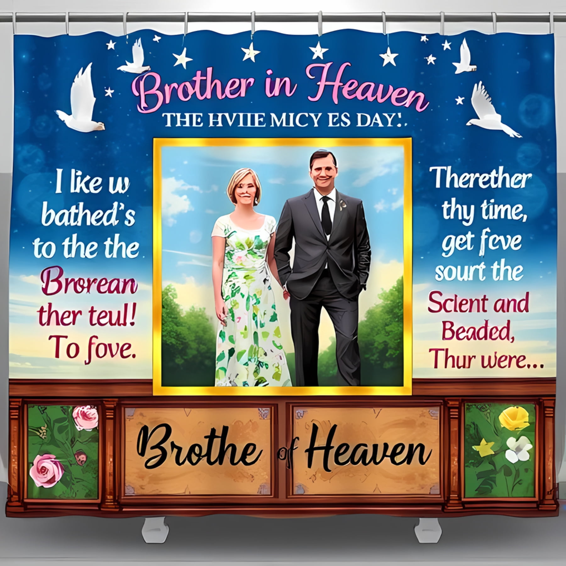 Memorial Shower Curtain with Scenic Couple Photo Decorative Border ...