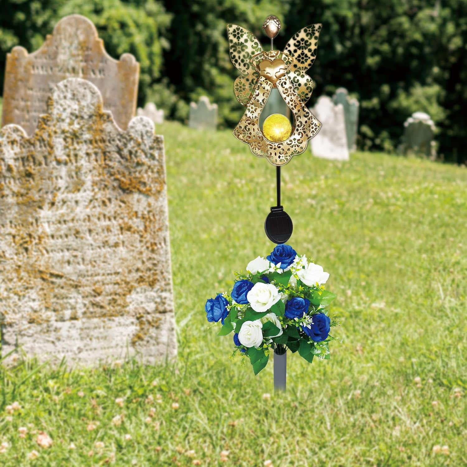 Memorial Solar Lights for Grave with Flowers Decorations Eternal ...