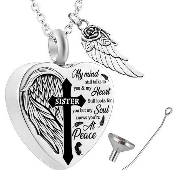 Memorial Urn Necklace Ash Holder Stainless Steel Heart Angel Wing ...