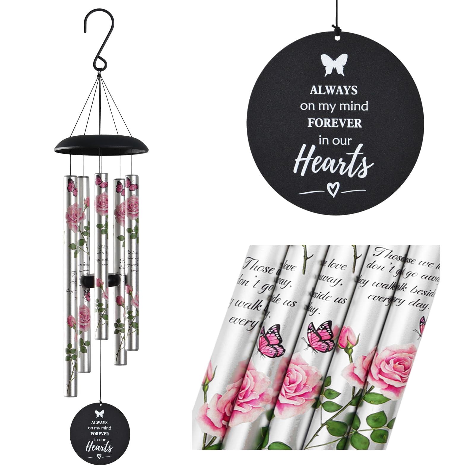 Memorial Wind Chimes For Loss Of Loved One - Pink Rose Outside Sympathy ...