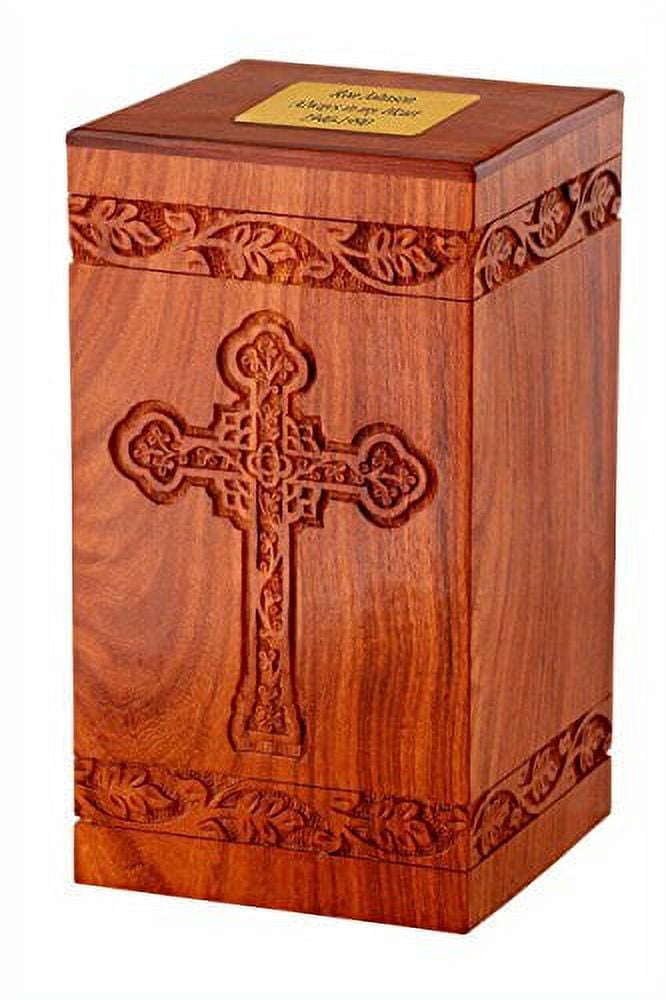 Memorials4u Solid Rosewood Cremation Urn with Hand-Carved Cross Design ...