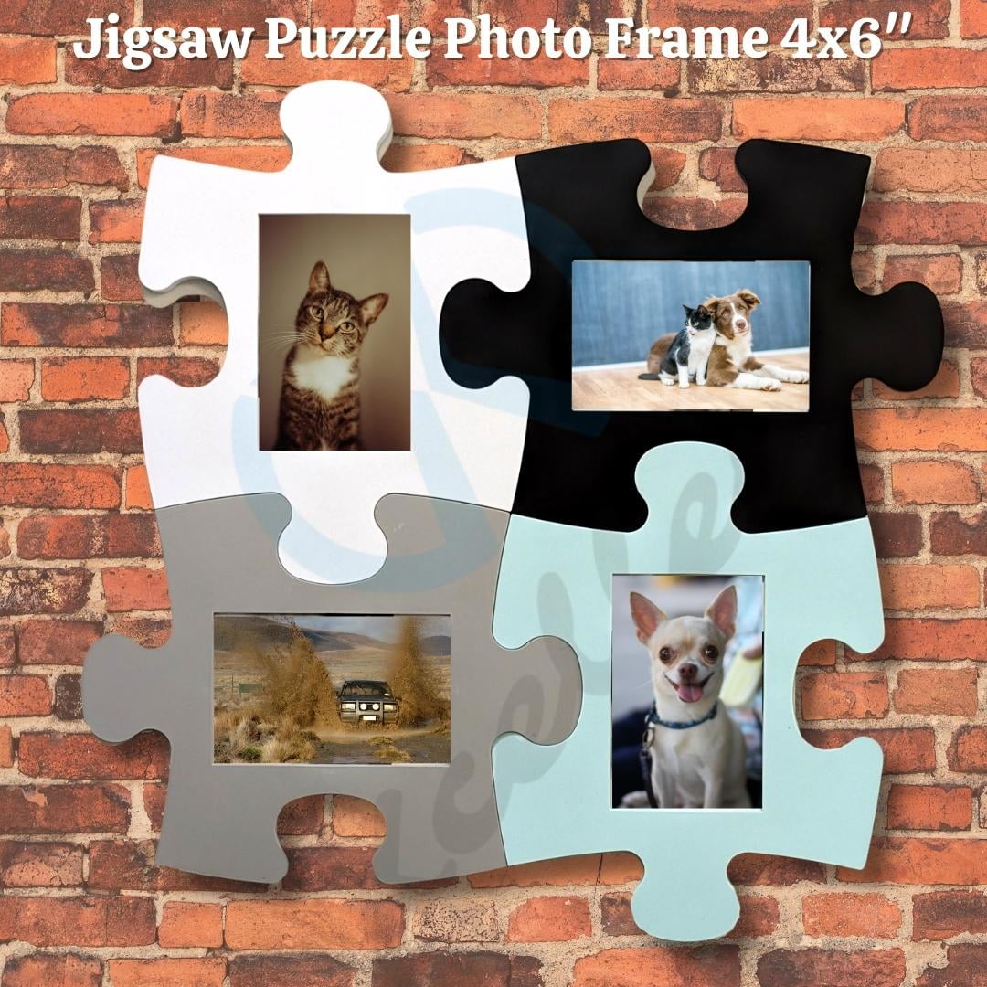 Xcellence Jigsaw Puzzle Piece Picture Frame Set, 4x6 Photos, 4 Frames ...