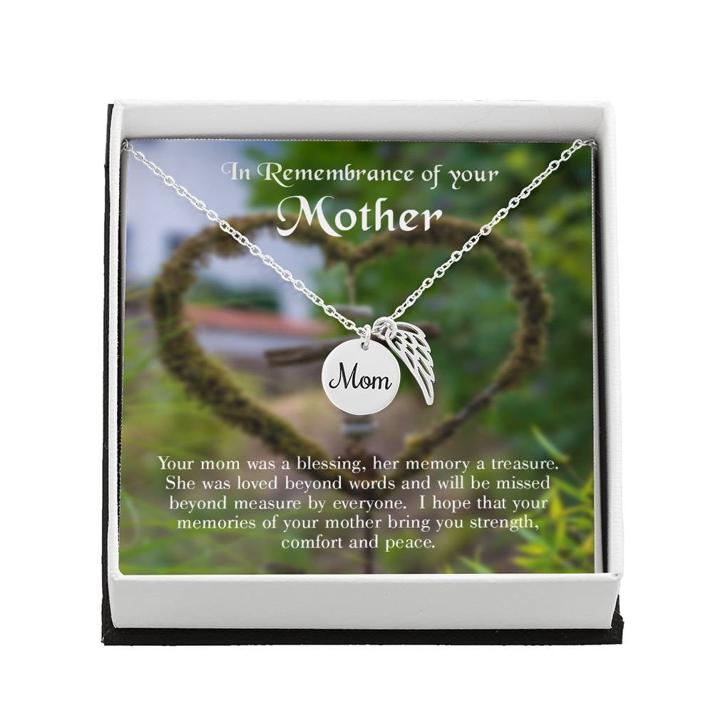 Memory A Treasure Mom Remembrance Necklace Angel Wing Charm, Stainless ...