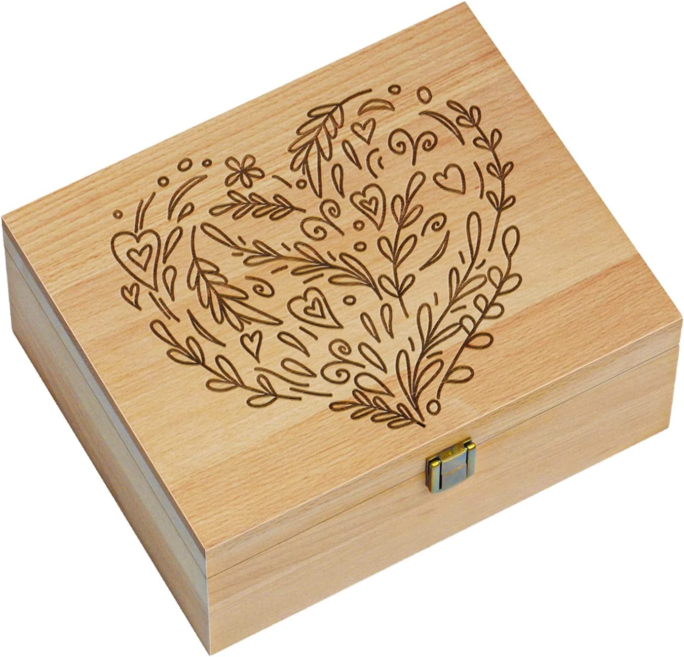 Memory Box for Keepsakes, Woodblock Heart Laser Cut Wooden Storage Box ...
