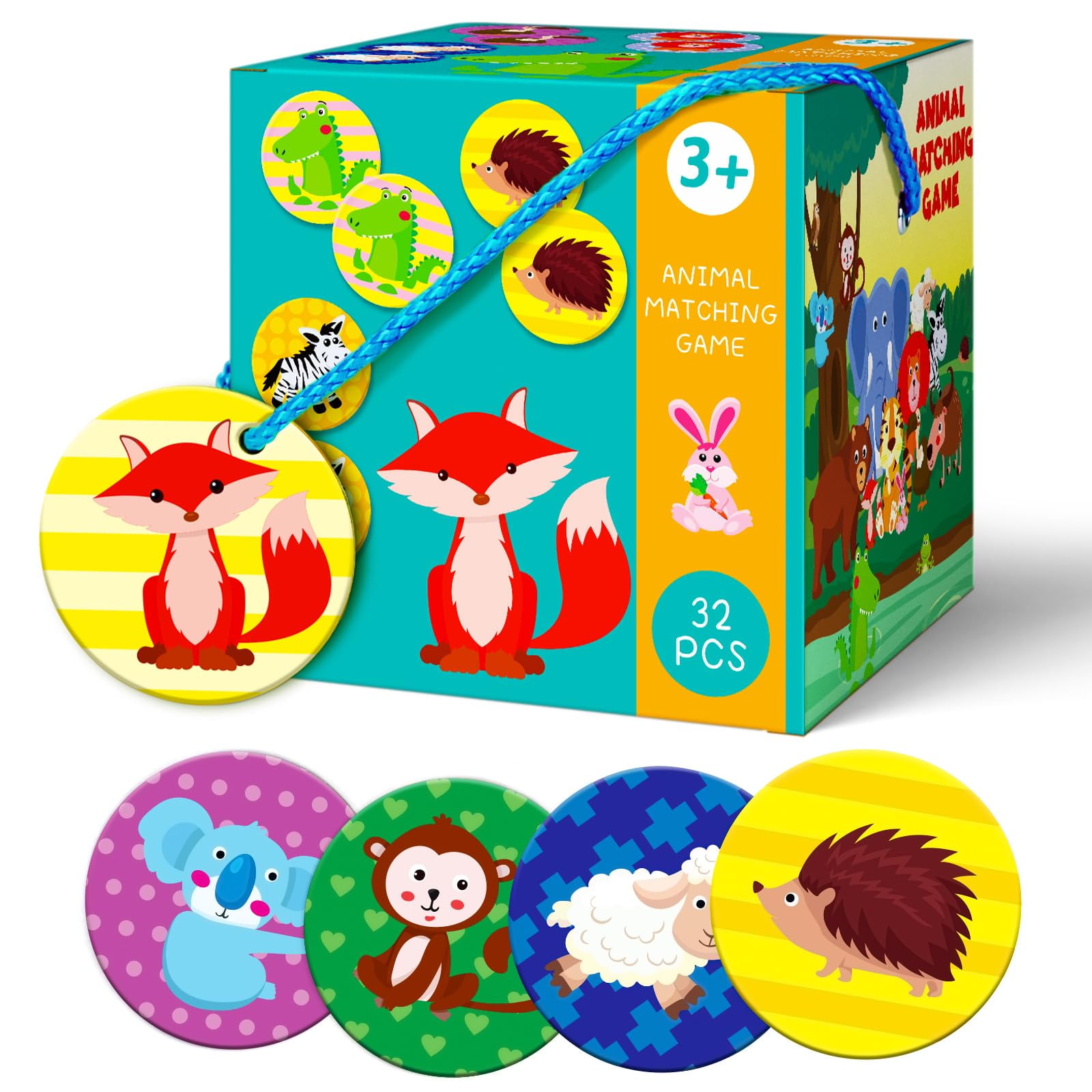 Memory Card Game - 16 Pairs Animals Memory Card Games for Kids 3 and Up ...