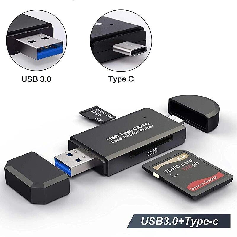 Memory Card Reader, 3in1 USB Type C Card Reader + USB OTG to USB 2.0 ...