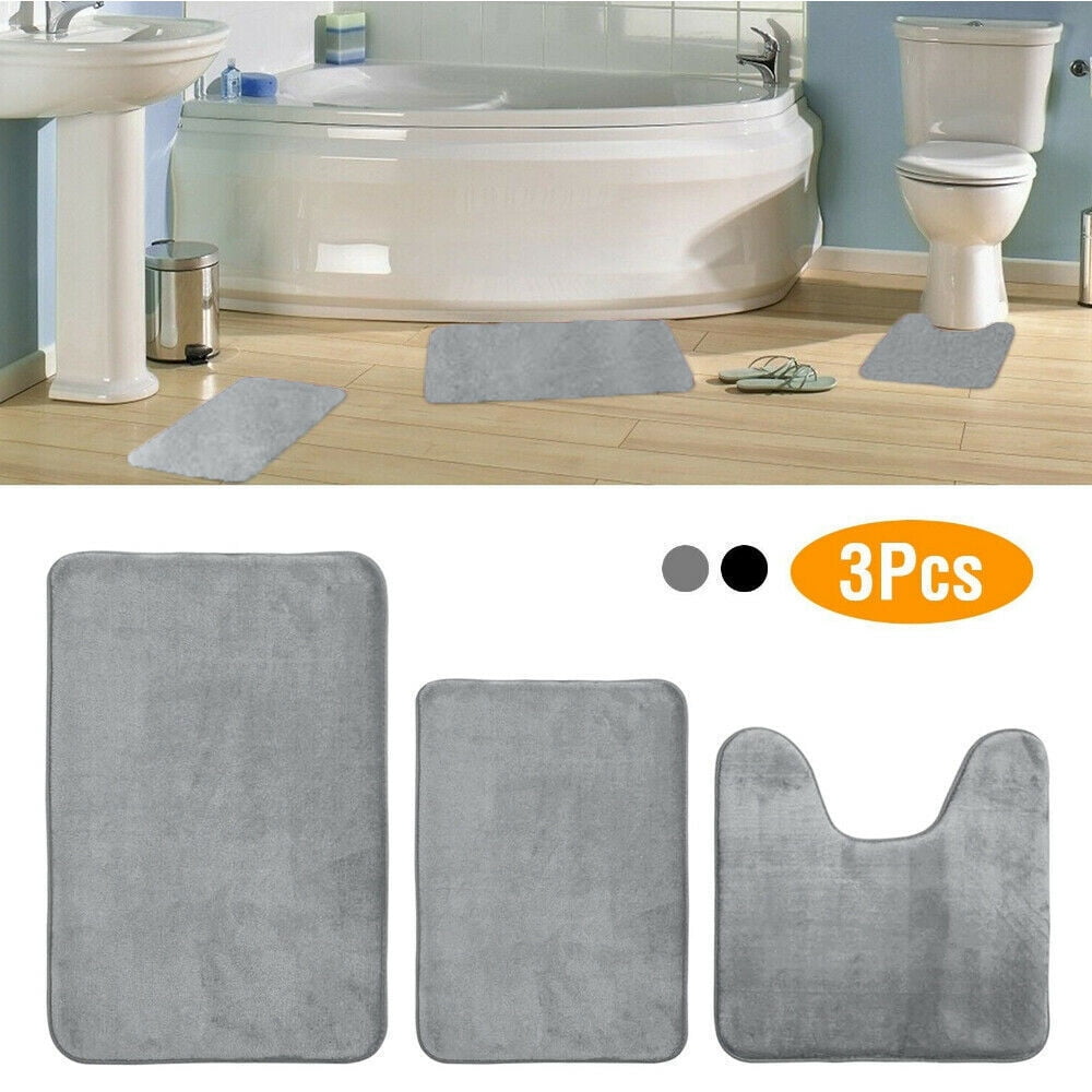 Memory Foam 3 Pc Shaggy Bathroom Rug Set: Absorbent & Non-Slip Floor ...