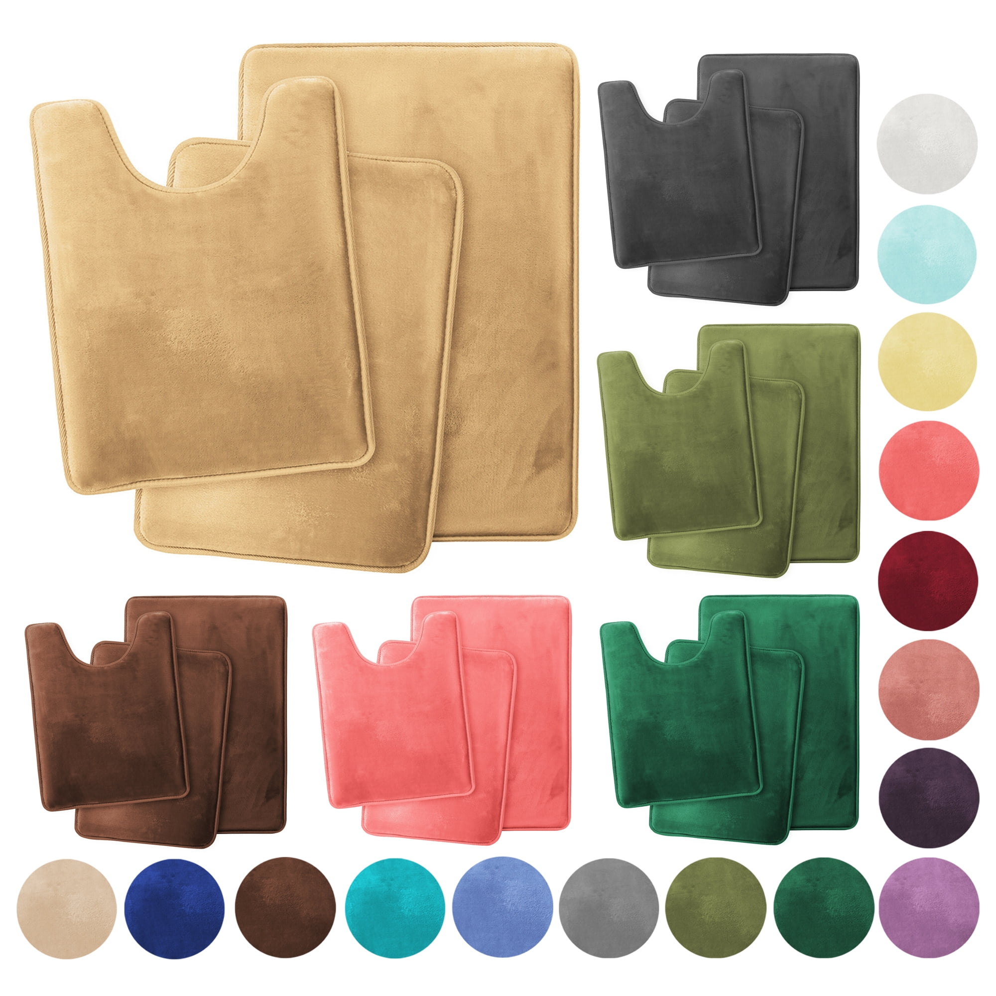 Memory Foam 3 PC Bathroom Rug Absorbent Bath Mat Set Small Large and ...